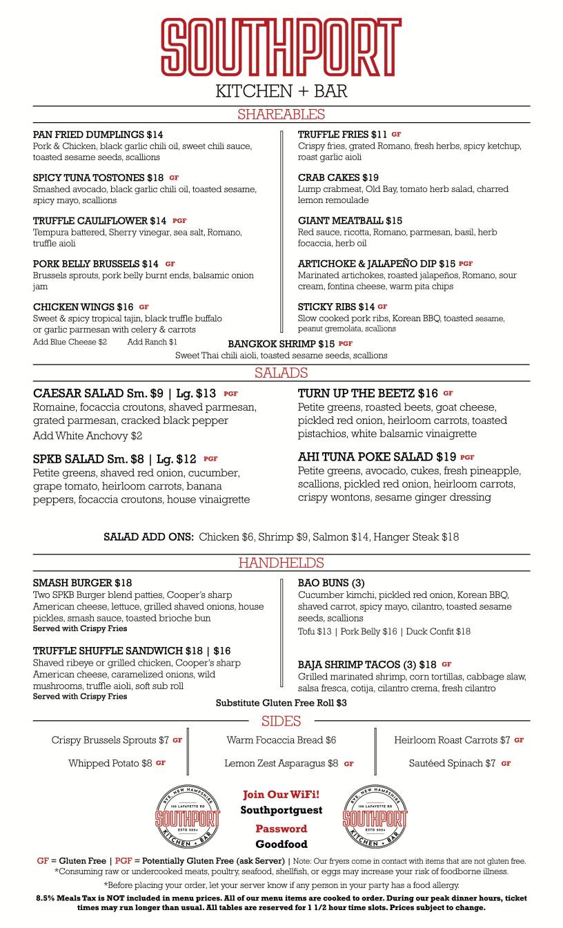 Menu at SouthPort Kitchen + Bar, Rye