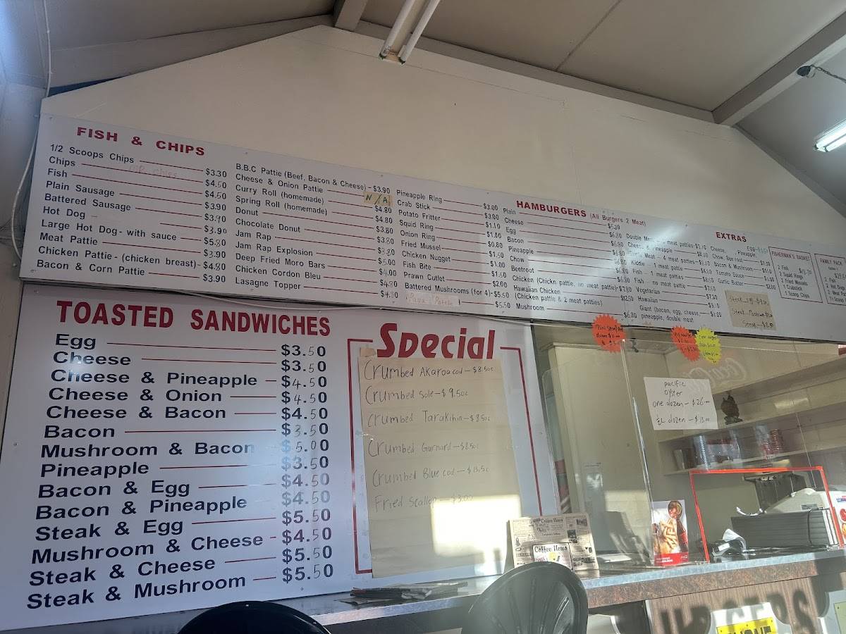 Menu at Southern Fried Takeaways restaurant, Christchurch