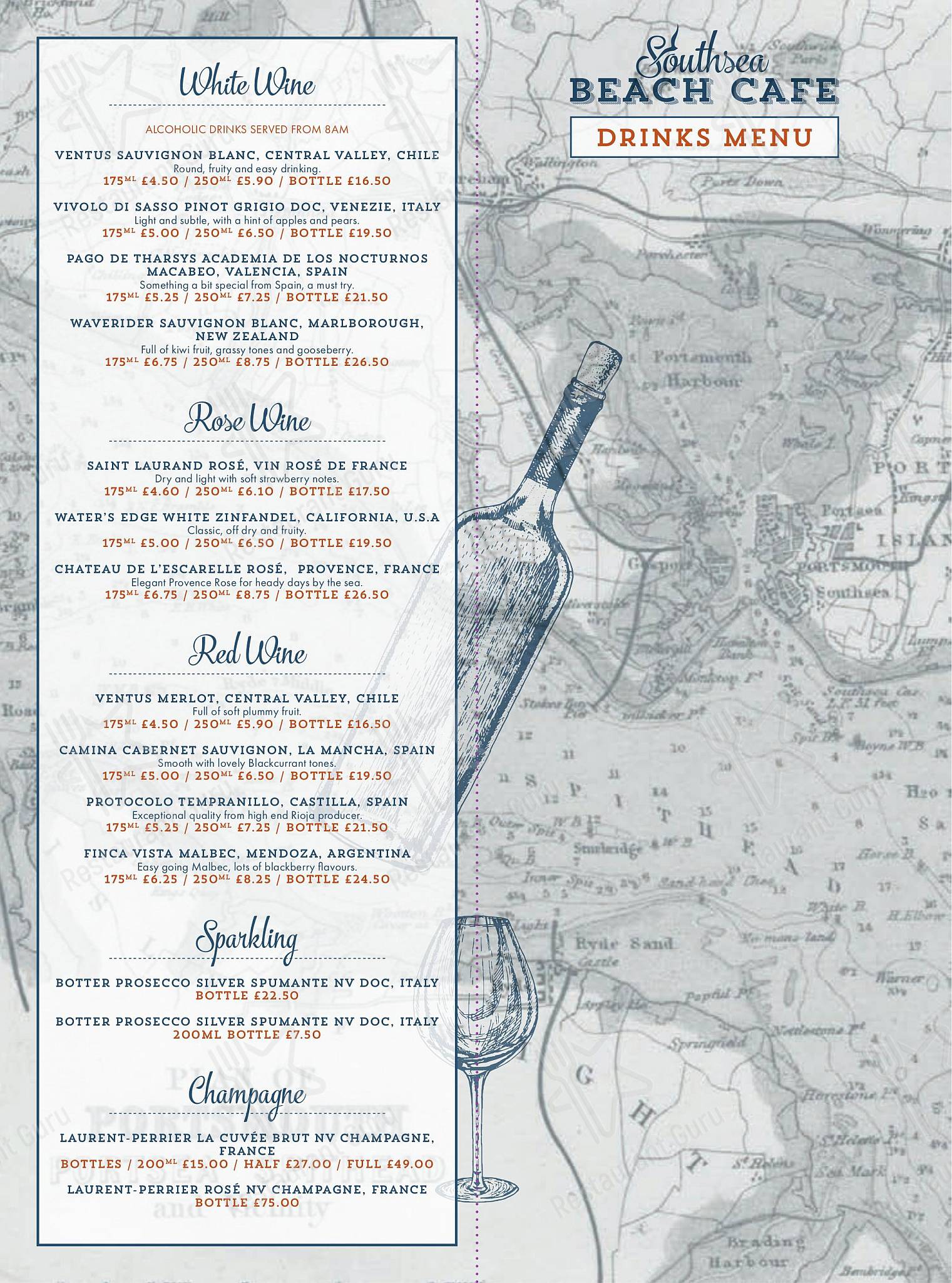 Menu at Southsea Beach Cafe, Portsmouth