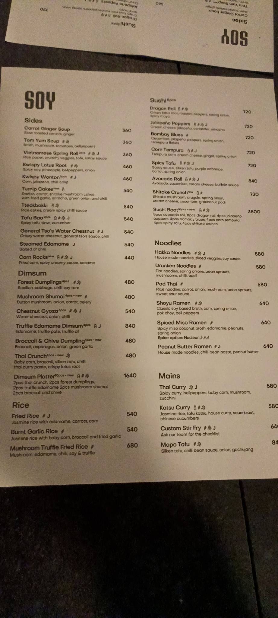 Menu at Soy, Surat