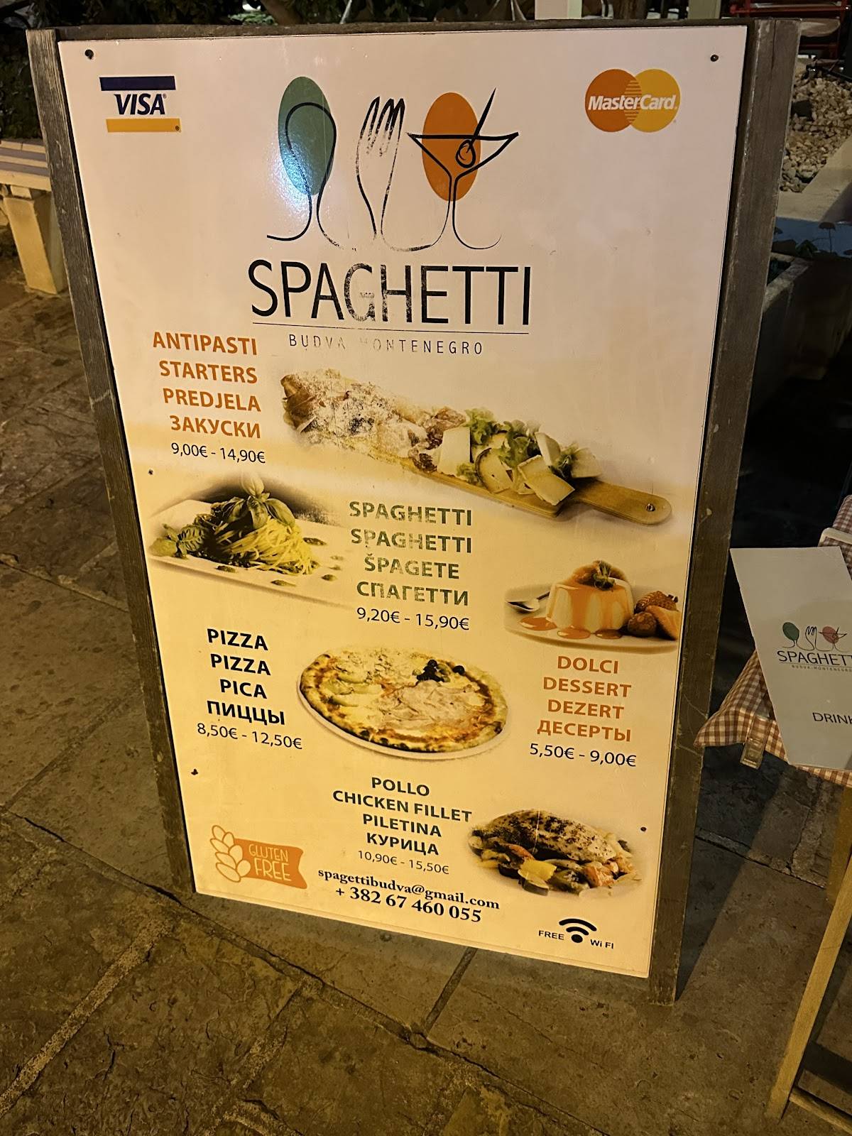 Menu at Spaghetti Restaurant, Budva