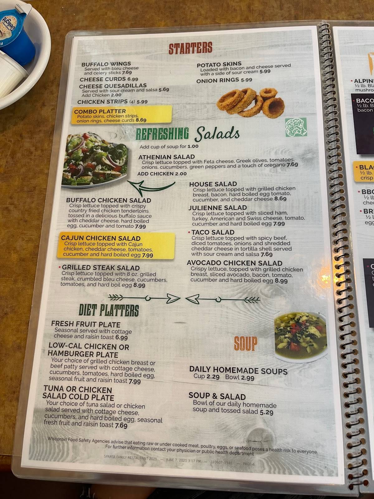Menu at Sparta Family Restaurant, Sparta
