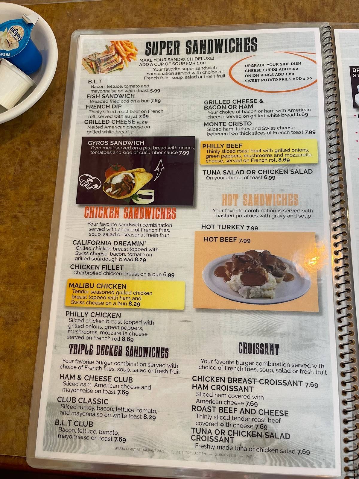 Menu at Sparta Family Restaurant, Sparta