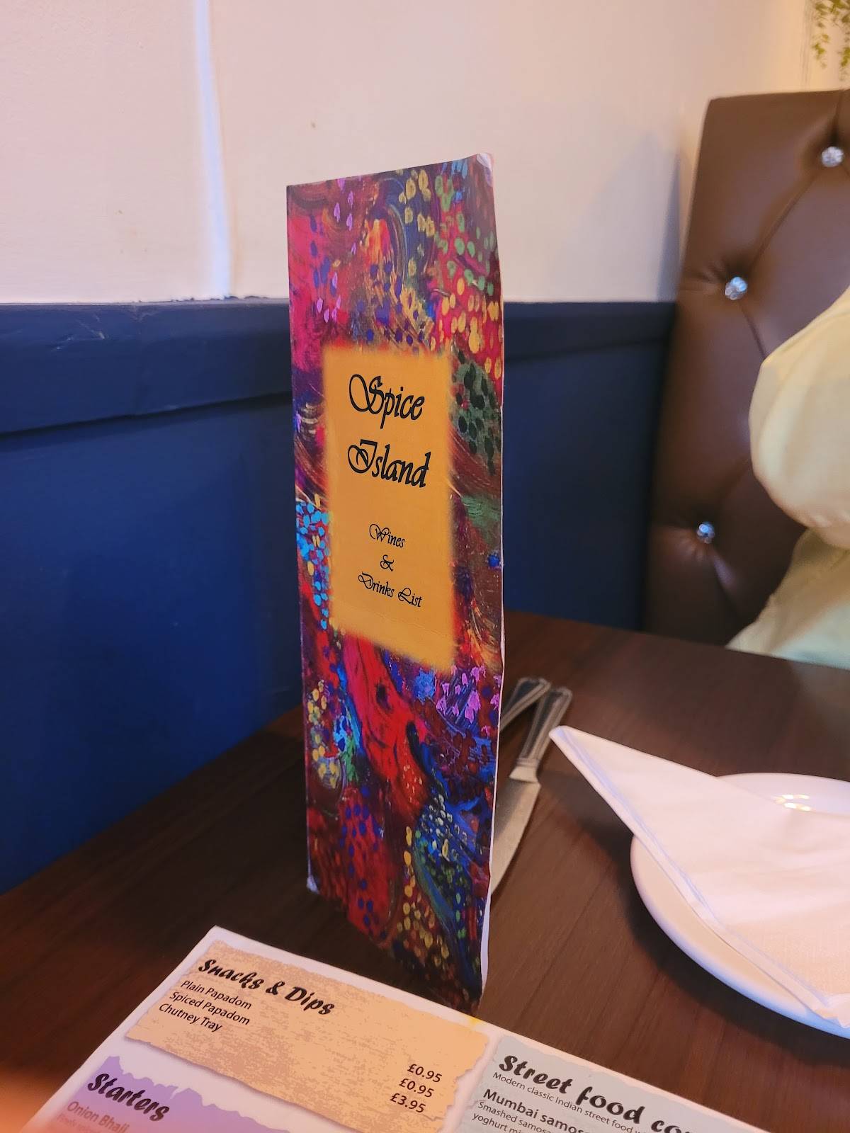 Menu at Spice Island Menai Bridge restaurant, Menai Bridge