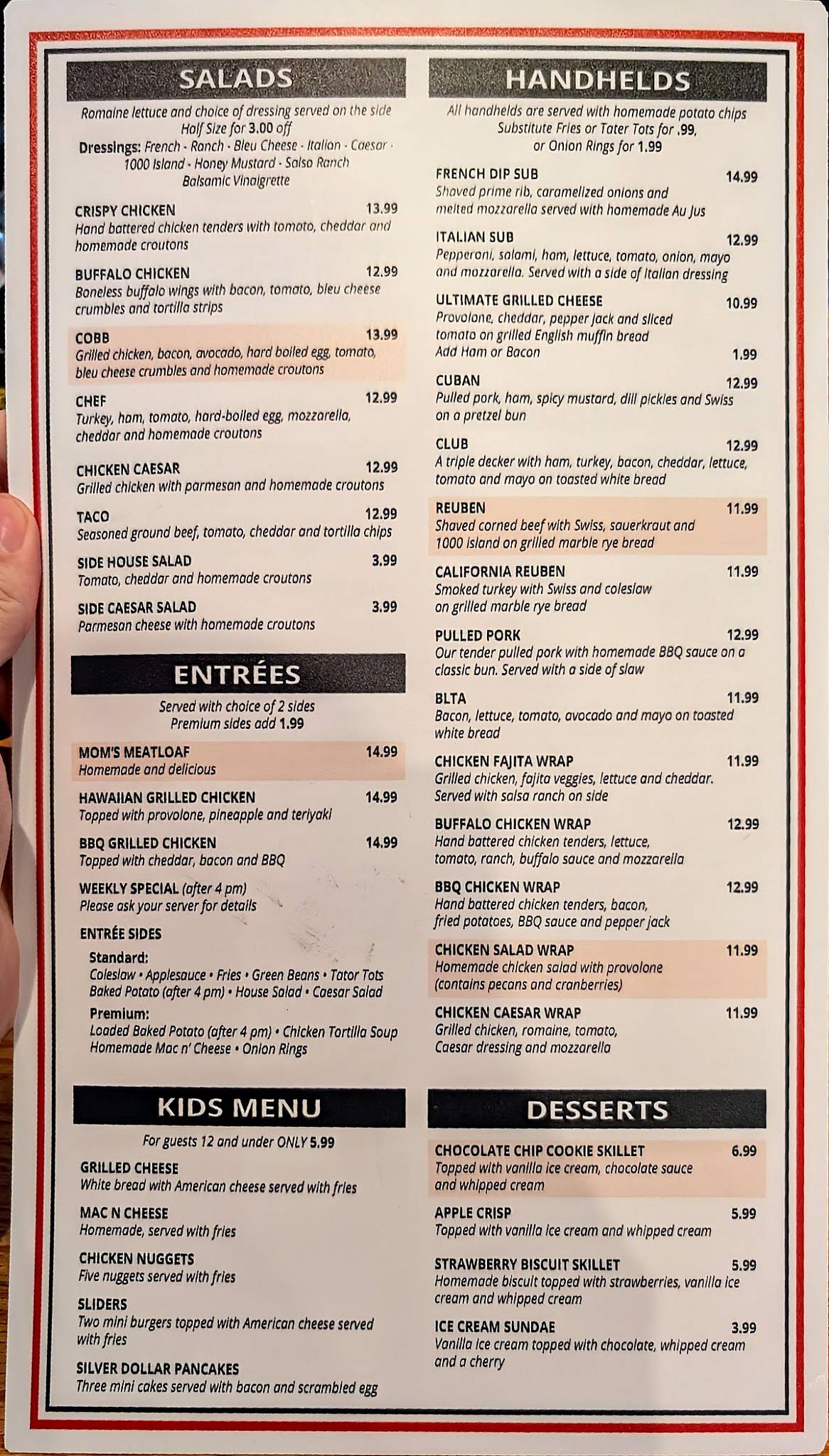 Menu at Sports Center Cafe, Wyoming