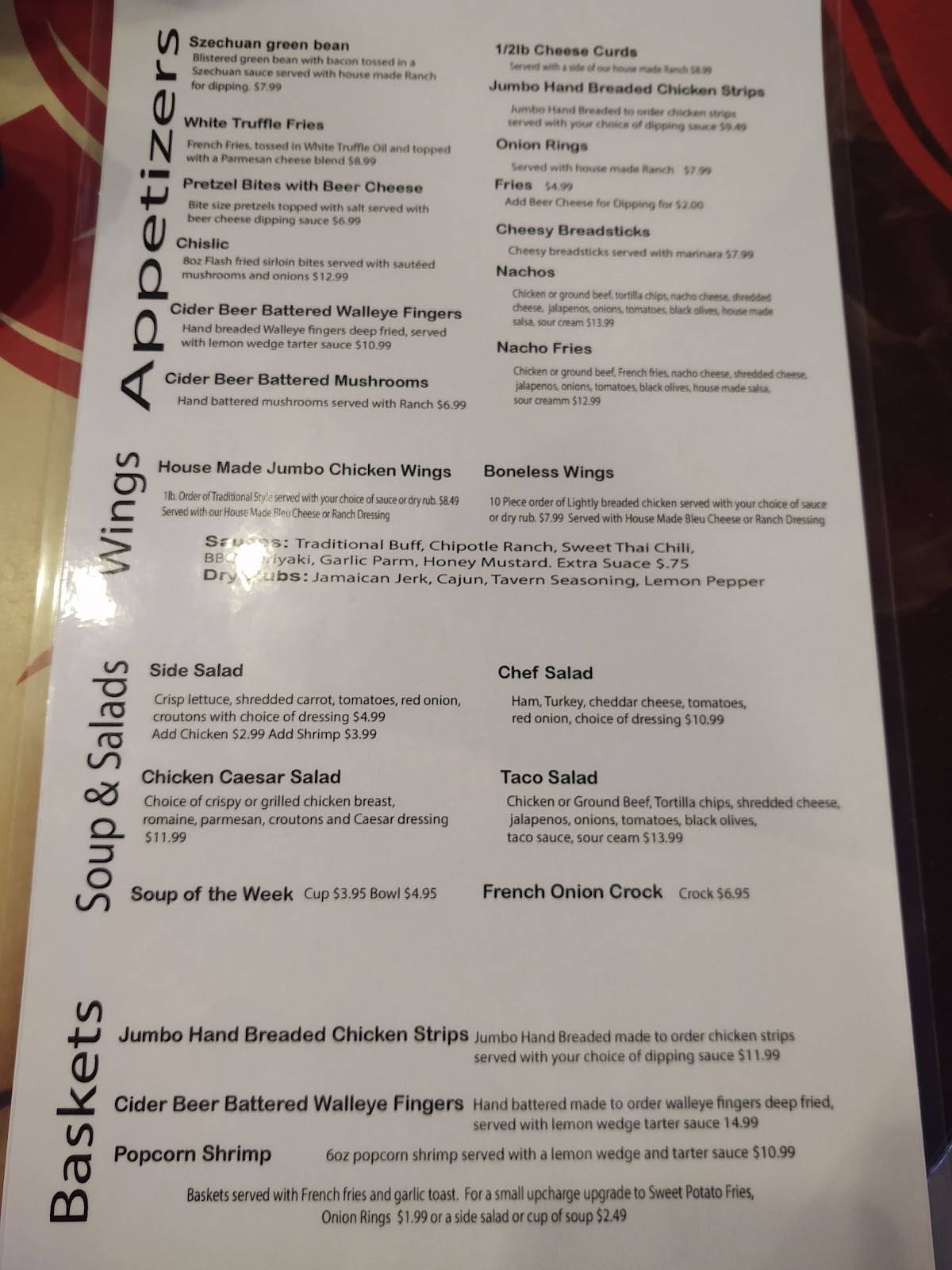Menu at Spring Brook Tavern pub & bar, Kindred, 441 Elm St