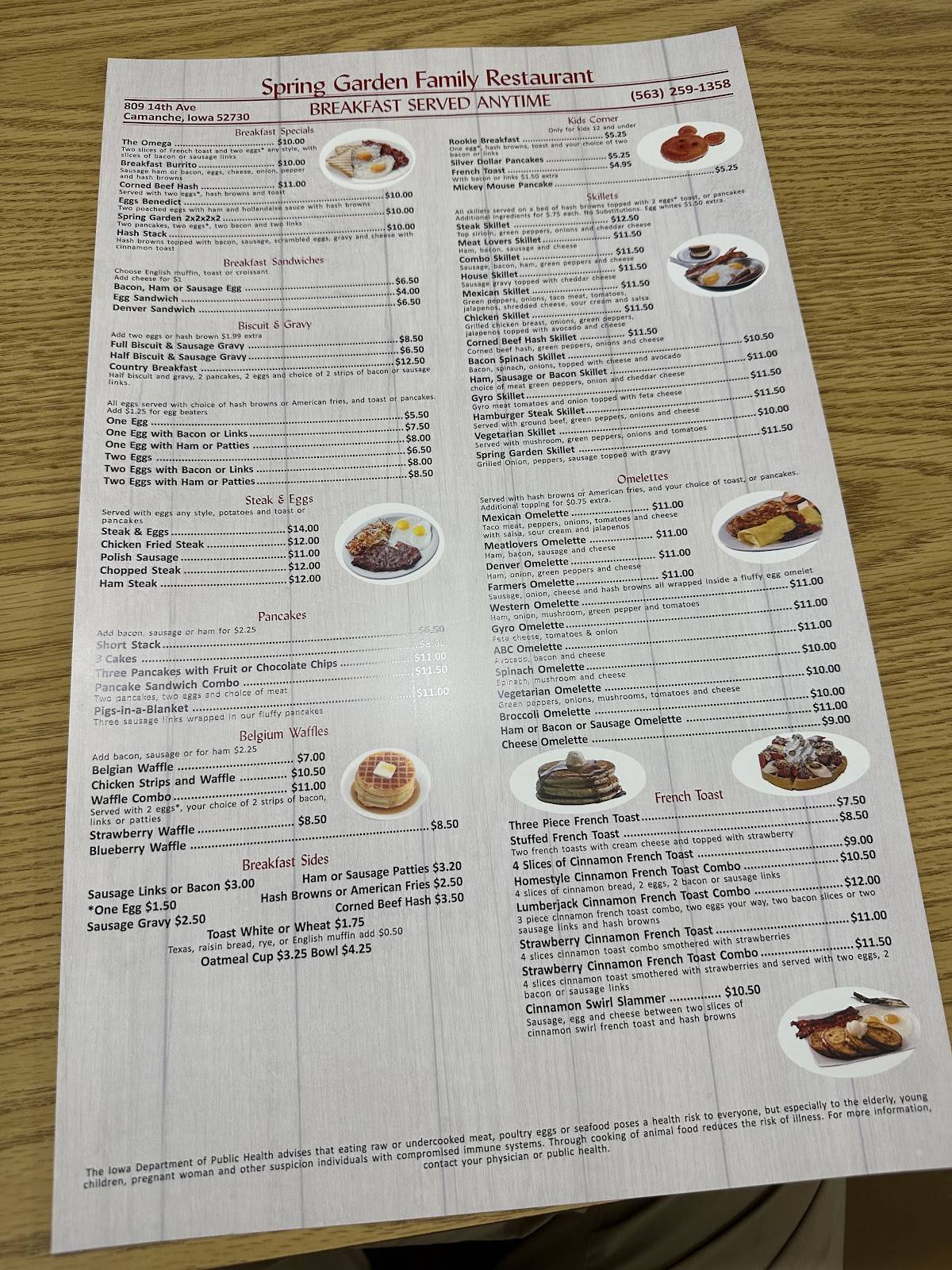 Menu at Spring Garden Restaurant, Camanche, 809 14th Ave #1728
