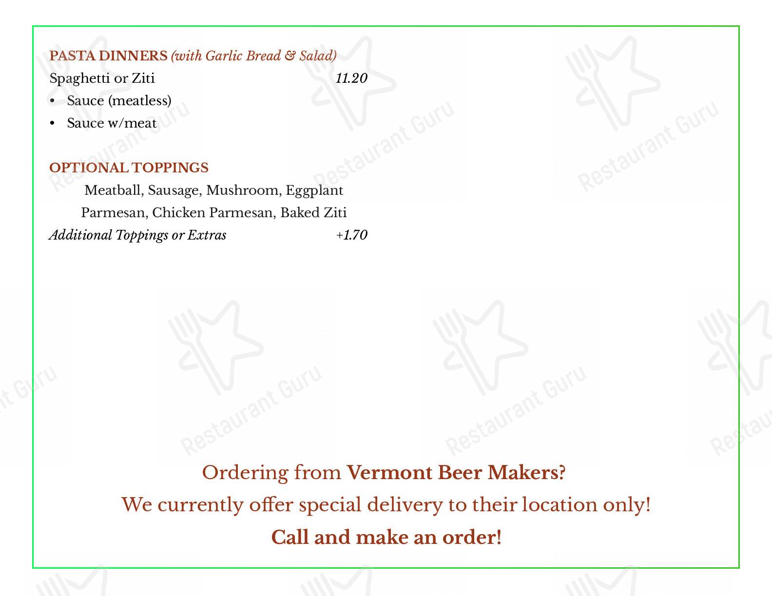 Menu at Springfield Roots Pizzeria, Springfield