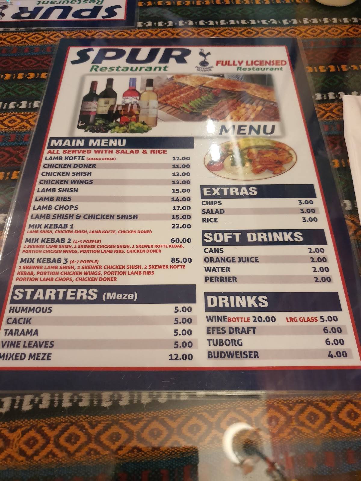 Menu at Spur Restaurant, London