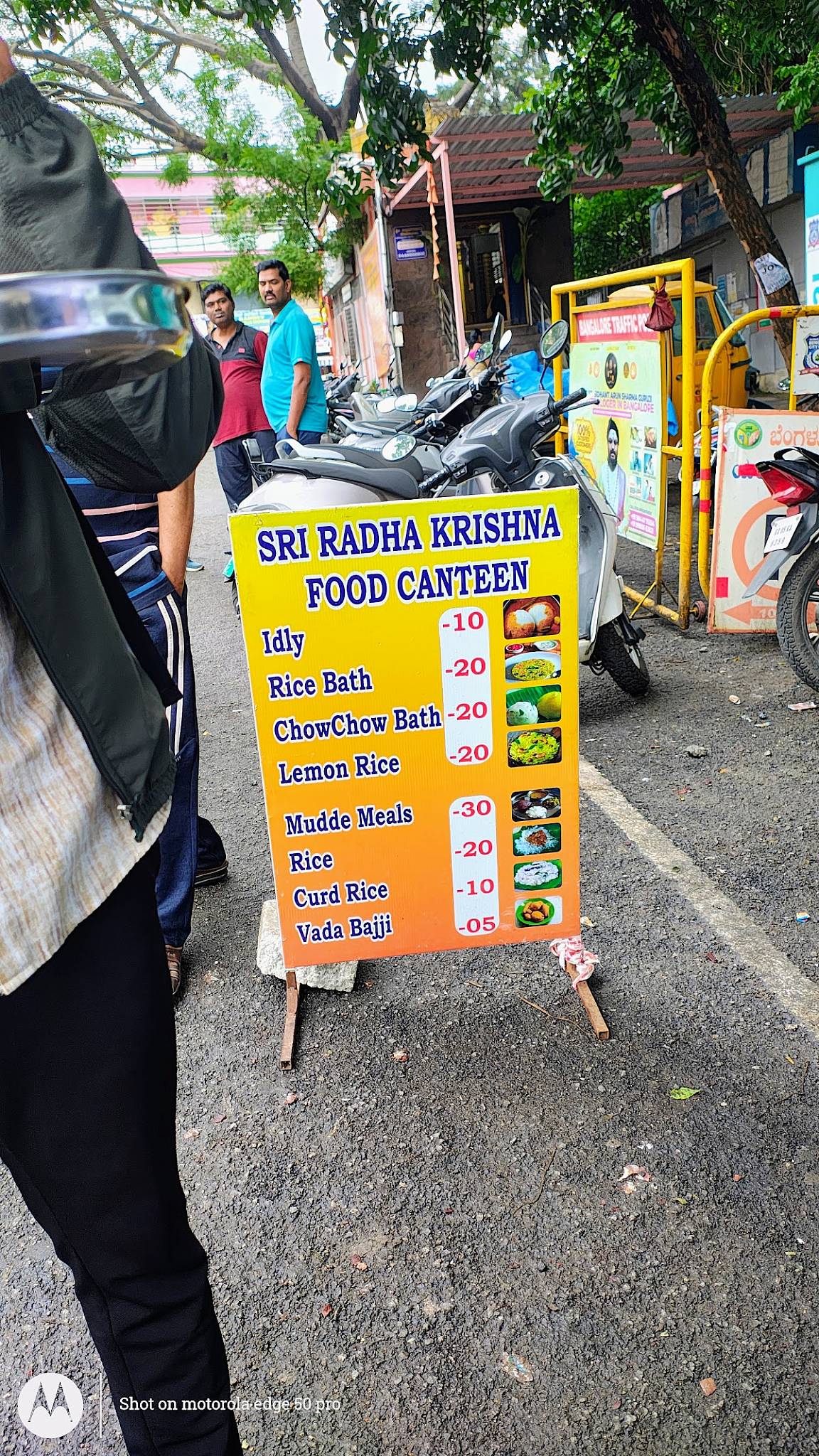 Menu at Sri Radha Krishna food canteen, Bengaluru