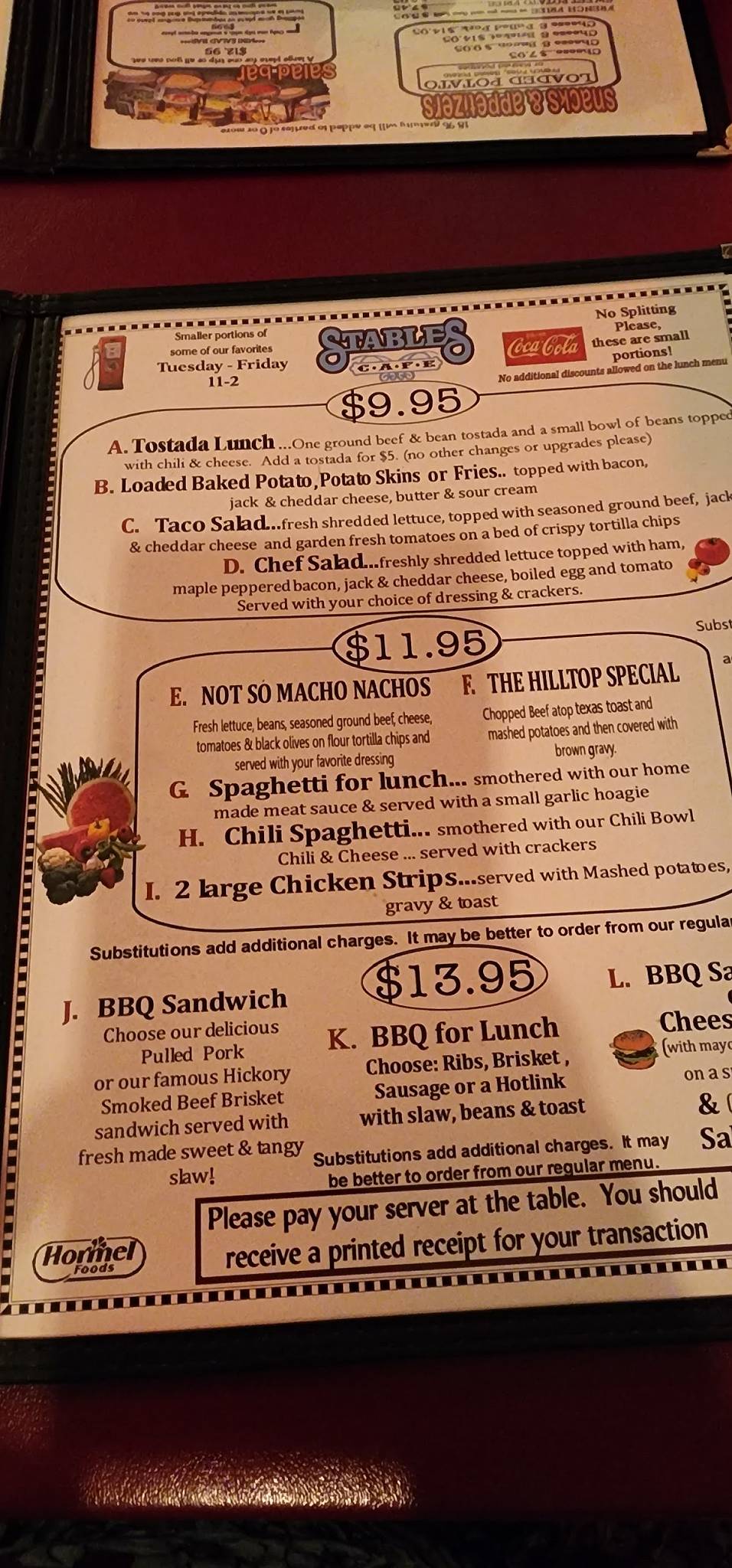 Menu at Stables Cafe, Guthrie