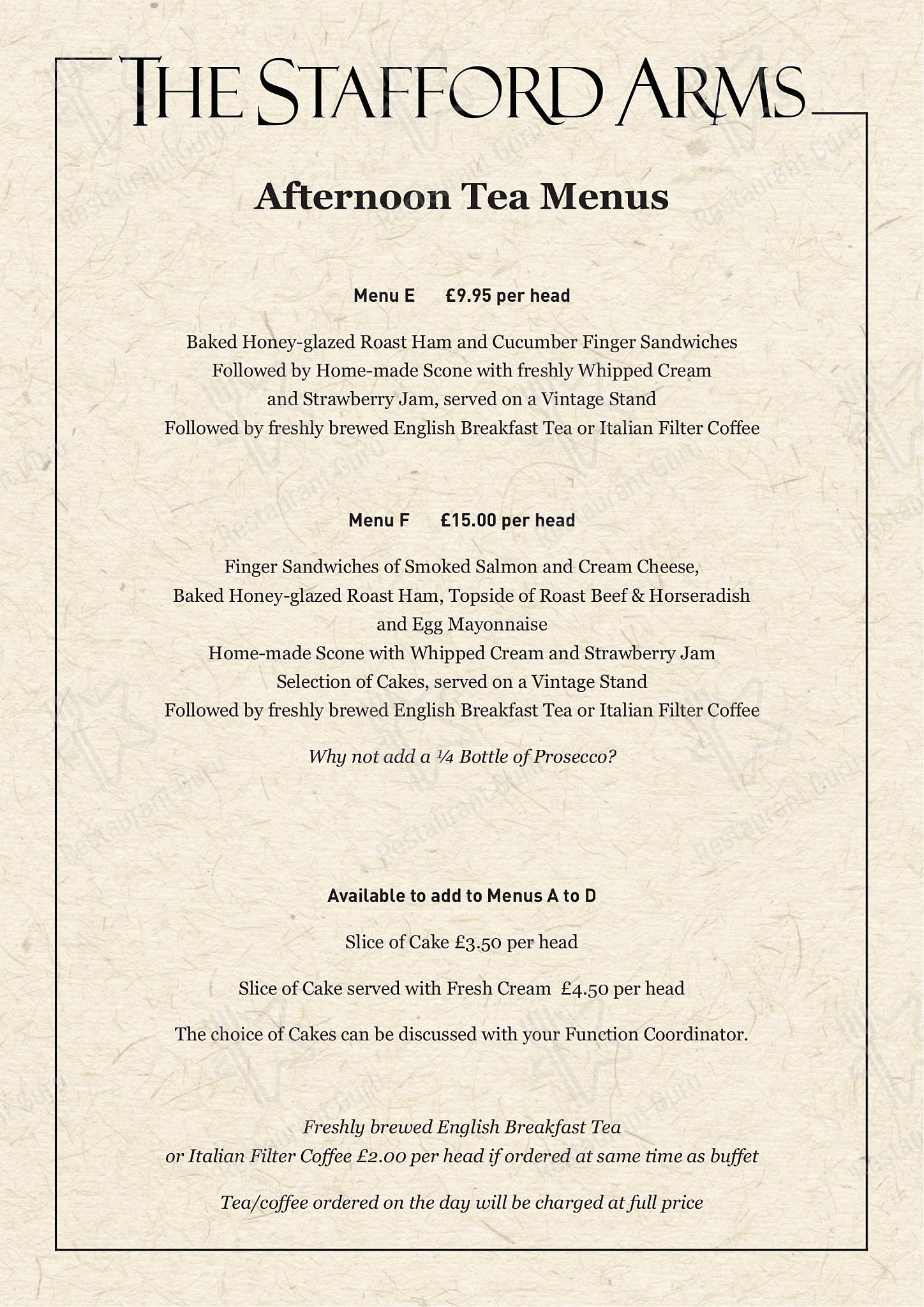 Menu at The Stafford Arms pub & bar, Stoke-on-Trent