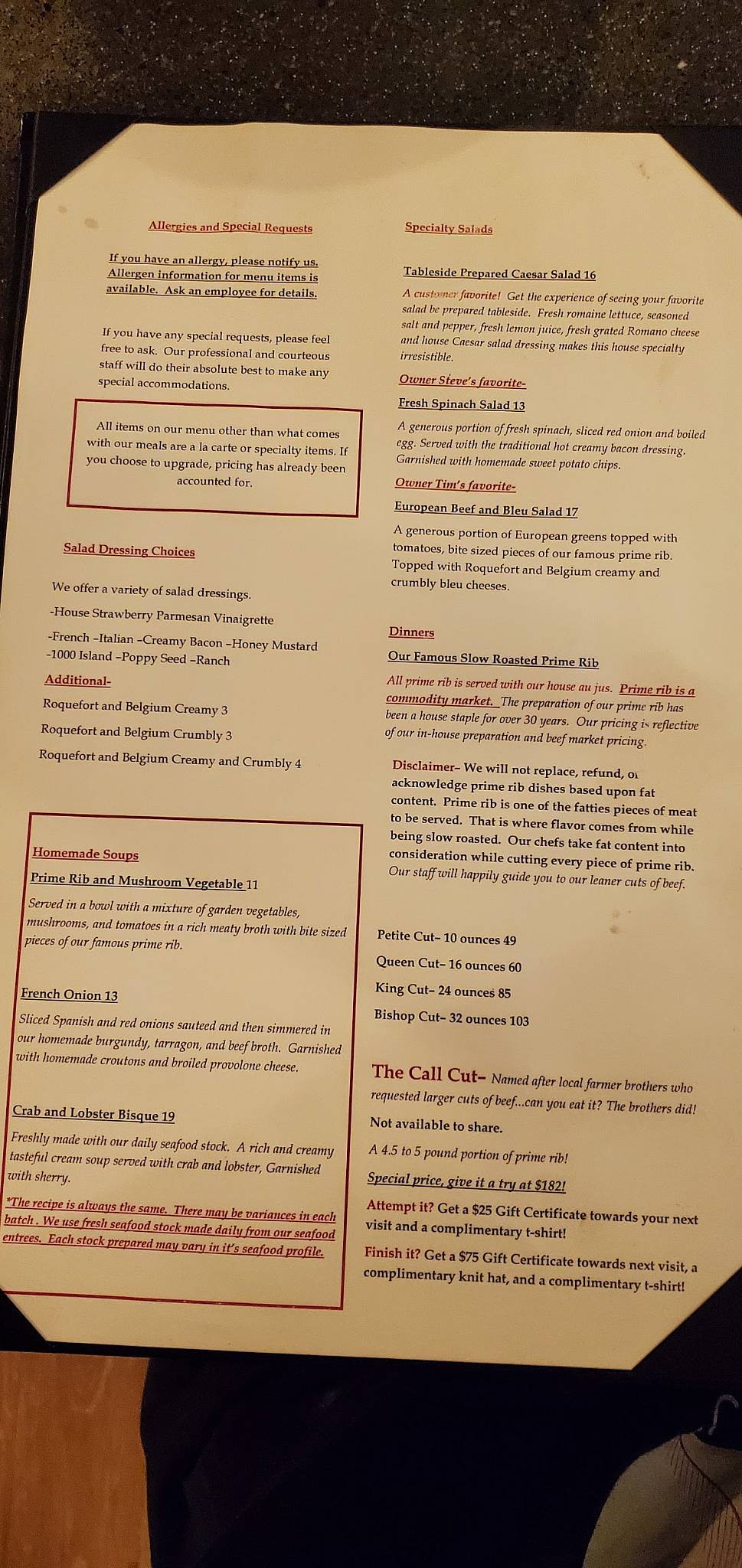 Menu at The "Original" Red Osier Landmark Restaurant, Stafford