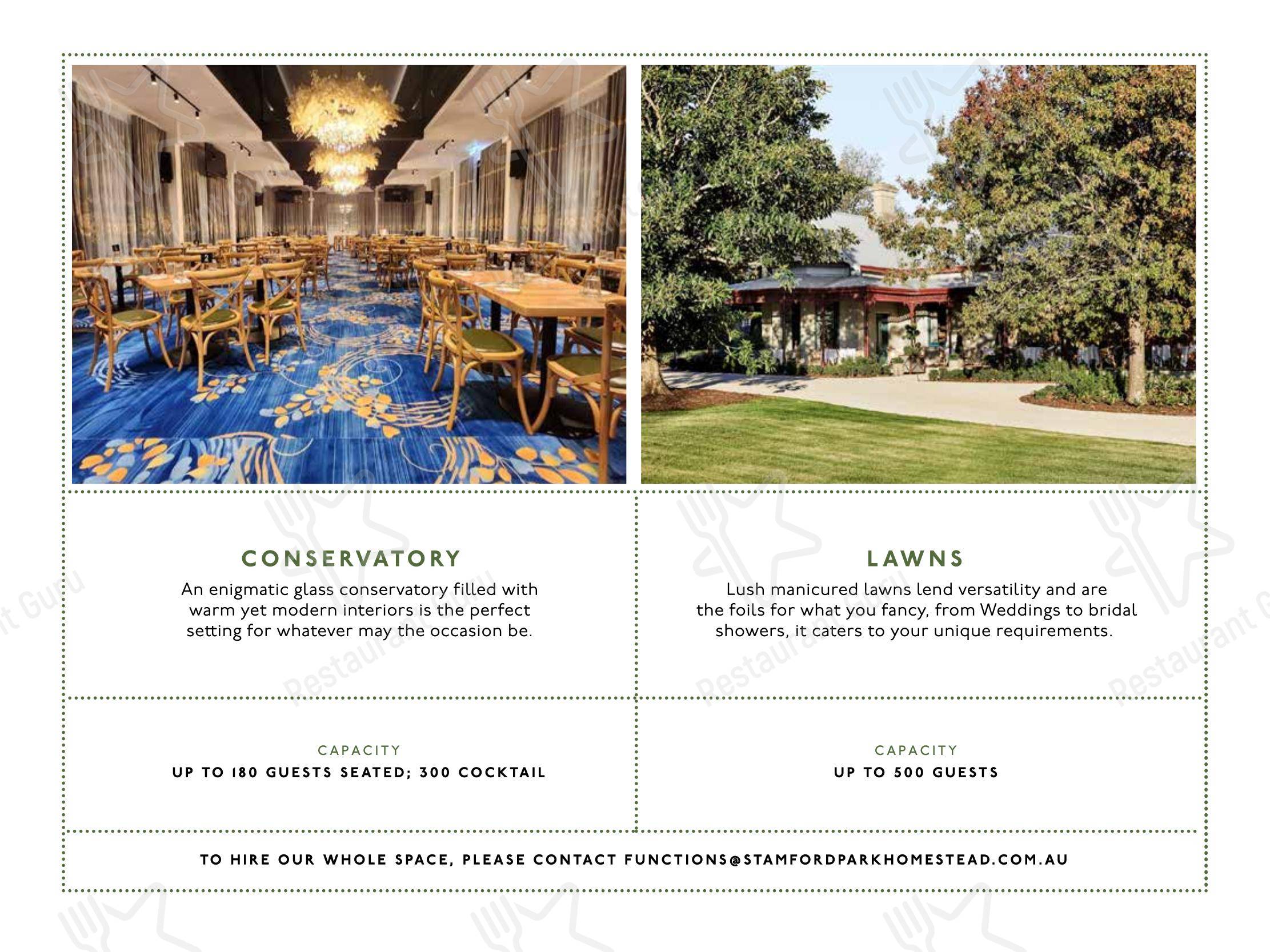Menu at Stamford Park Homestead restaurant, Rowville