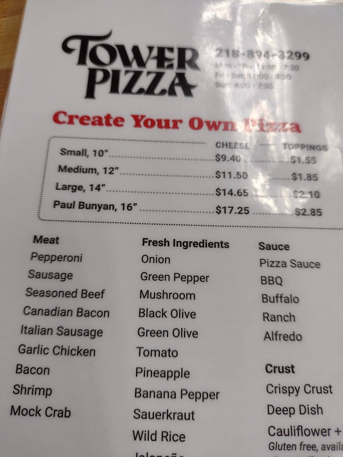 Menu at Tower Pizza pizzeria, Staples, 414 2nd Ave NE
