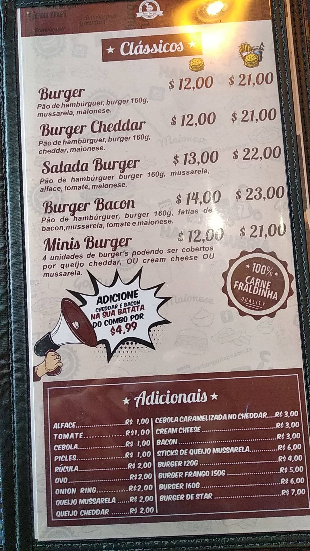 Menu at Star Burger restaurant, Itapetininga, R. Domingos José Viêira
