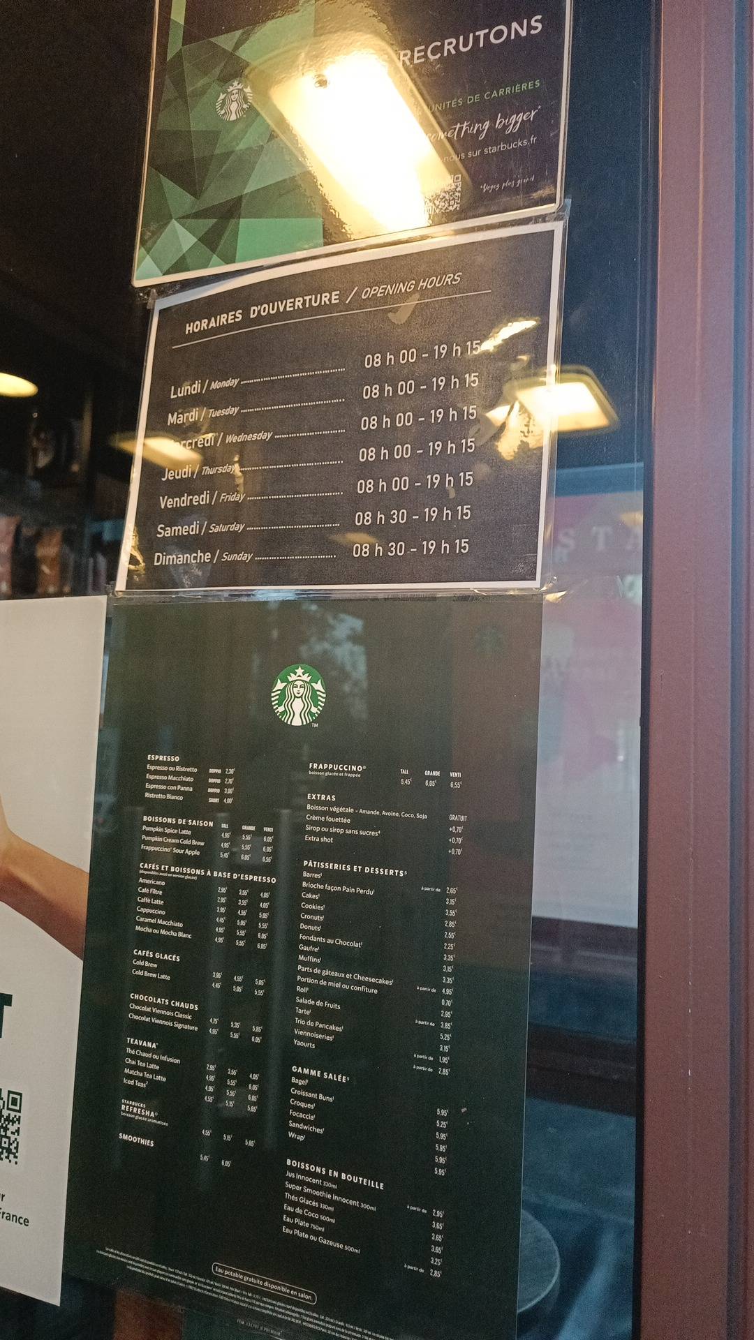 Menu at Starbucks cafe, Paris, 18 Bd Montmartre