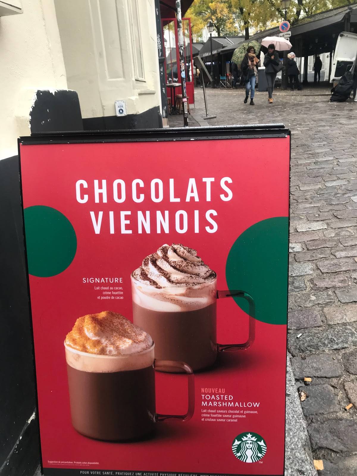 Menu at Starbucks cafe, Paris, 18 Bd Montmartre