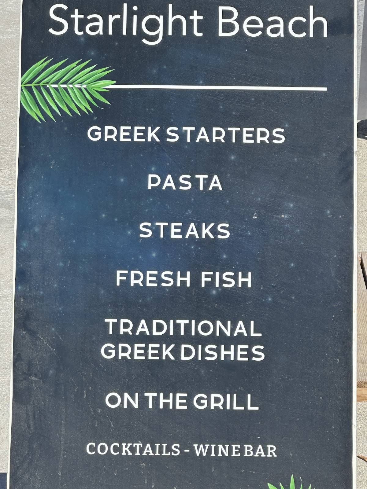 Menu at Starlight Beach Bar, Kardámaina
