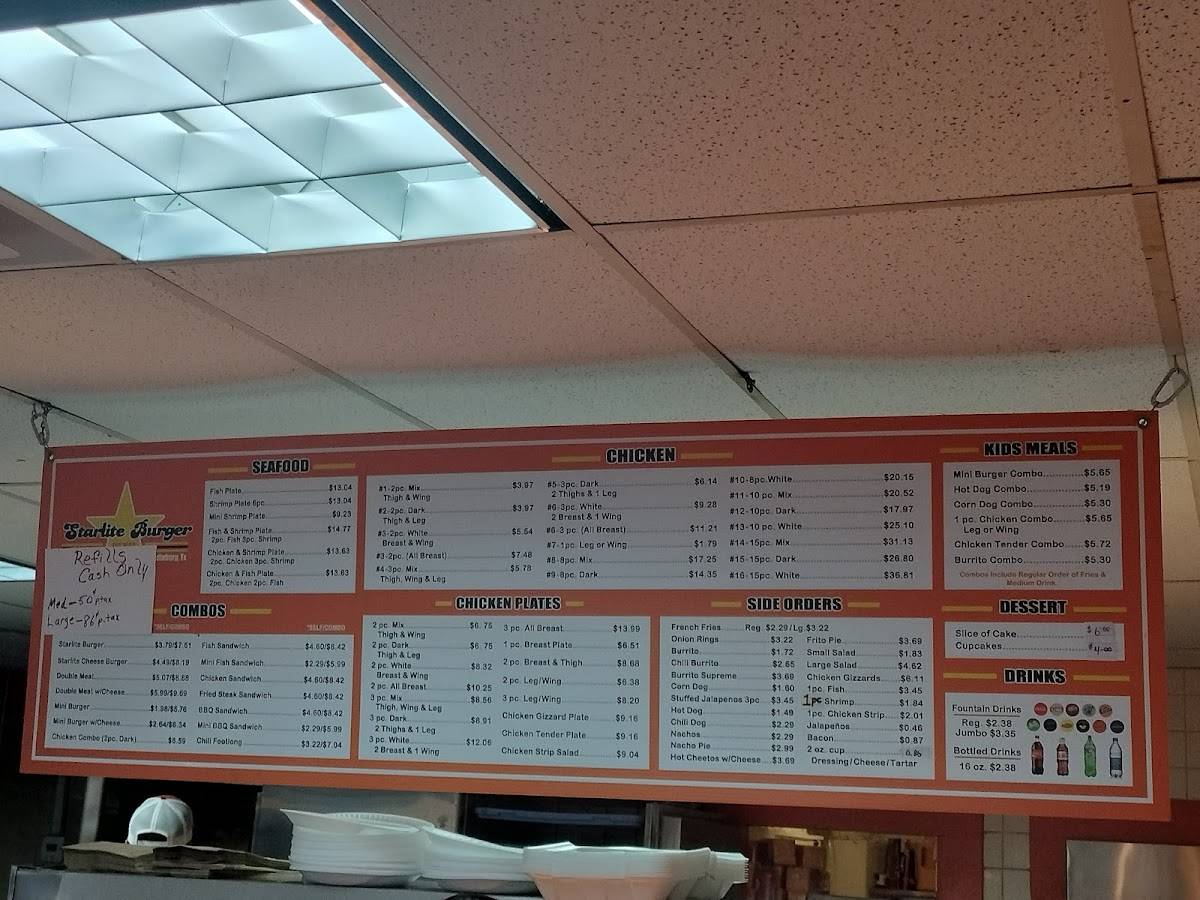 Menu at Starlite Burger restaurant, Edinburg, E University Dr