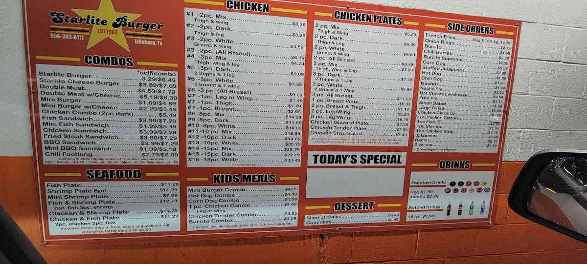 Menu at Starlite Burger restaurant, Edinburg, E University Dr