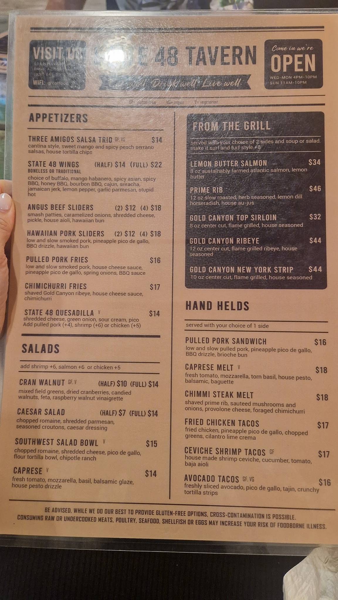 Menu at State 48 Tavern pub & bar, Page