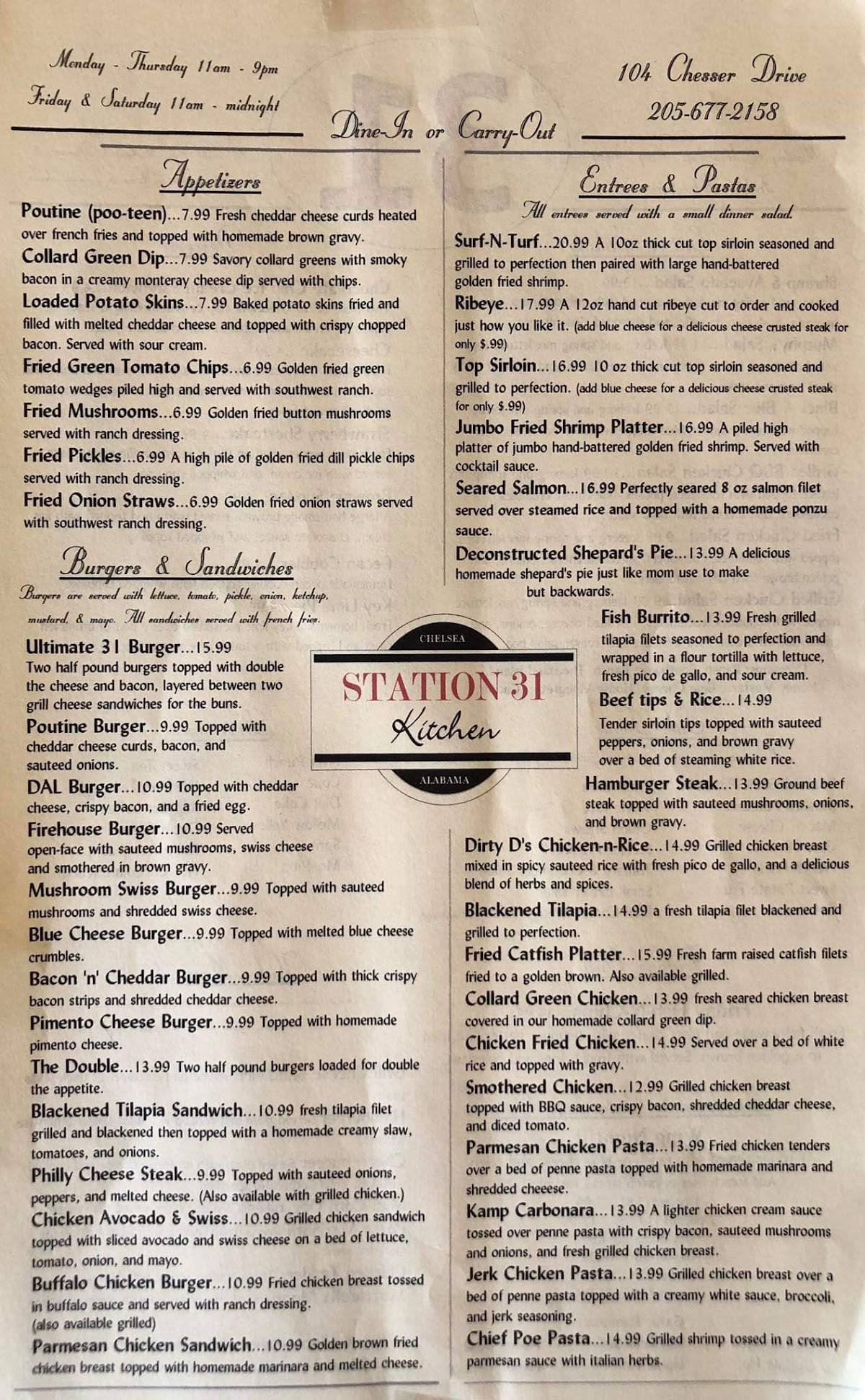 Menu at Station 31 Kitchen pub & bar, Chelsea