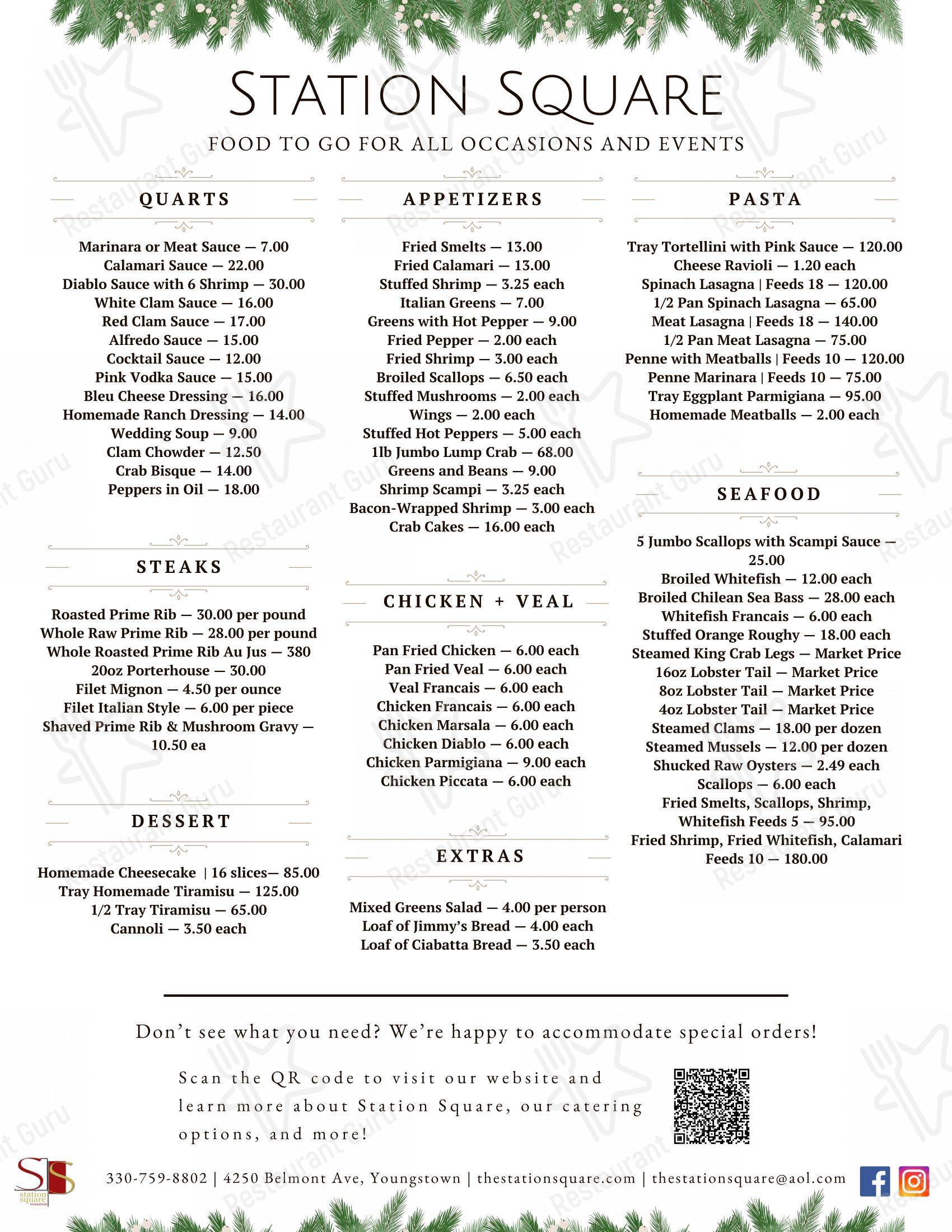 Menu at Station Square restaurant, Youngstown, Belmont Ave