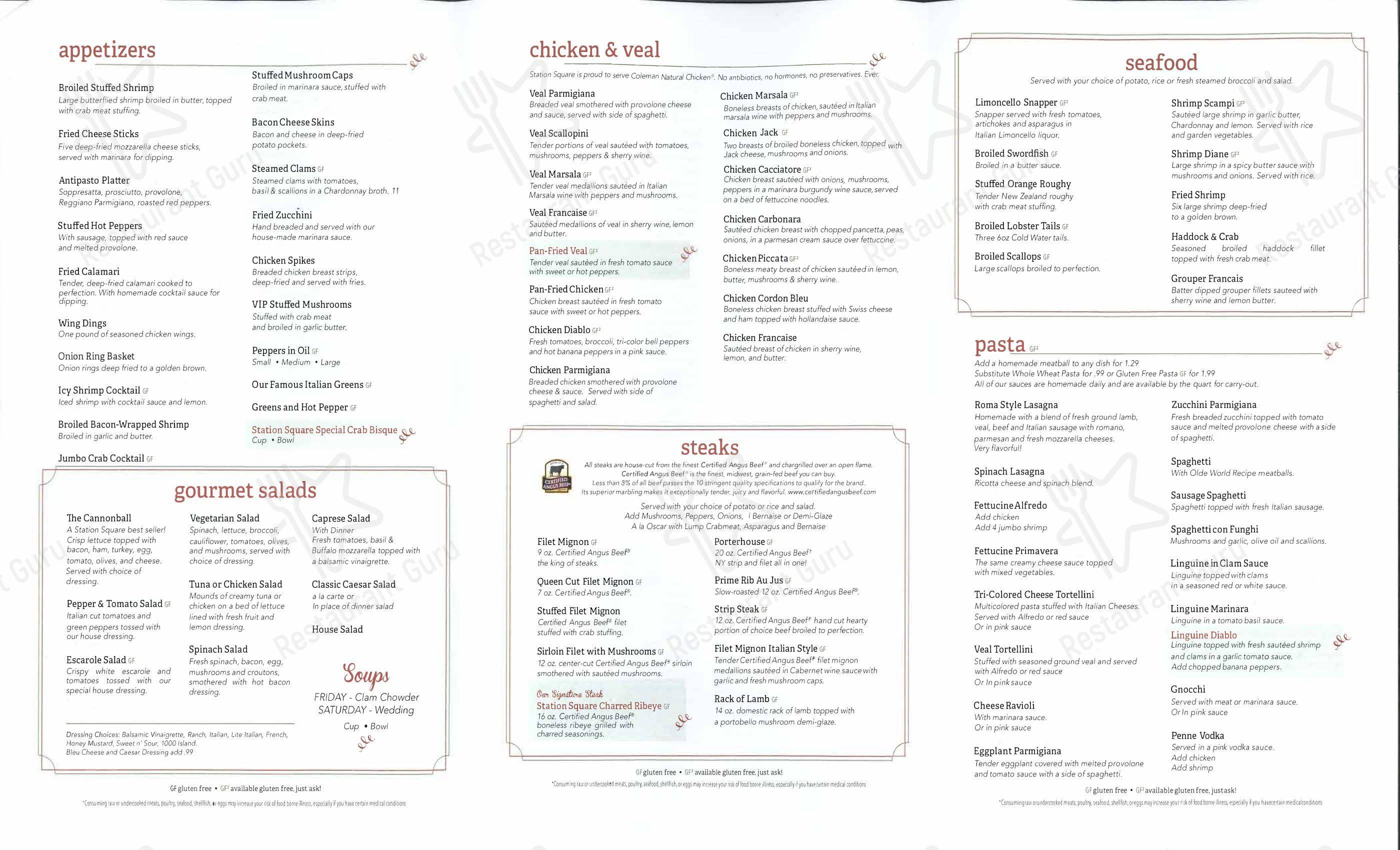 Menu at Station Square restaurant, Youngstown, Belmont Ave