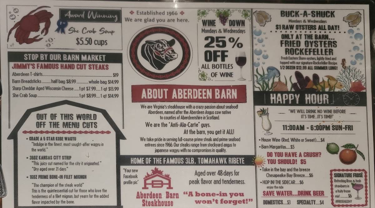 Menu at Aberdeen Barn Steakhouse, Virginia Beach