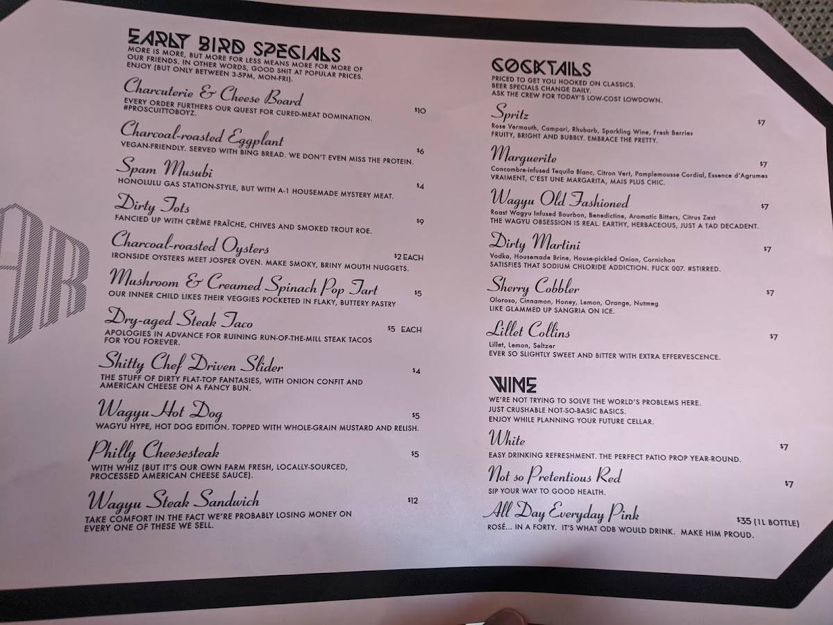 Menu at Born and Raised steakhouse, San Diego, India St