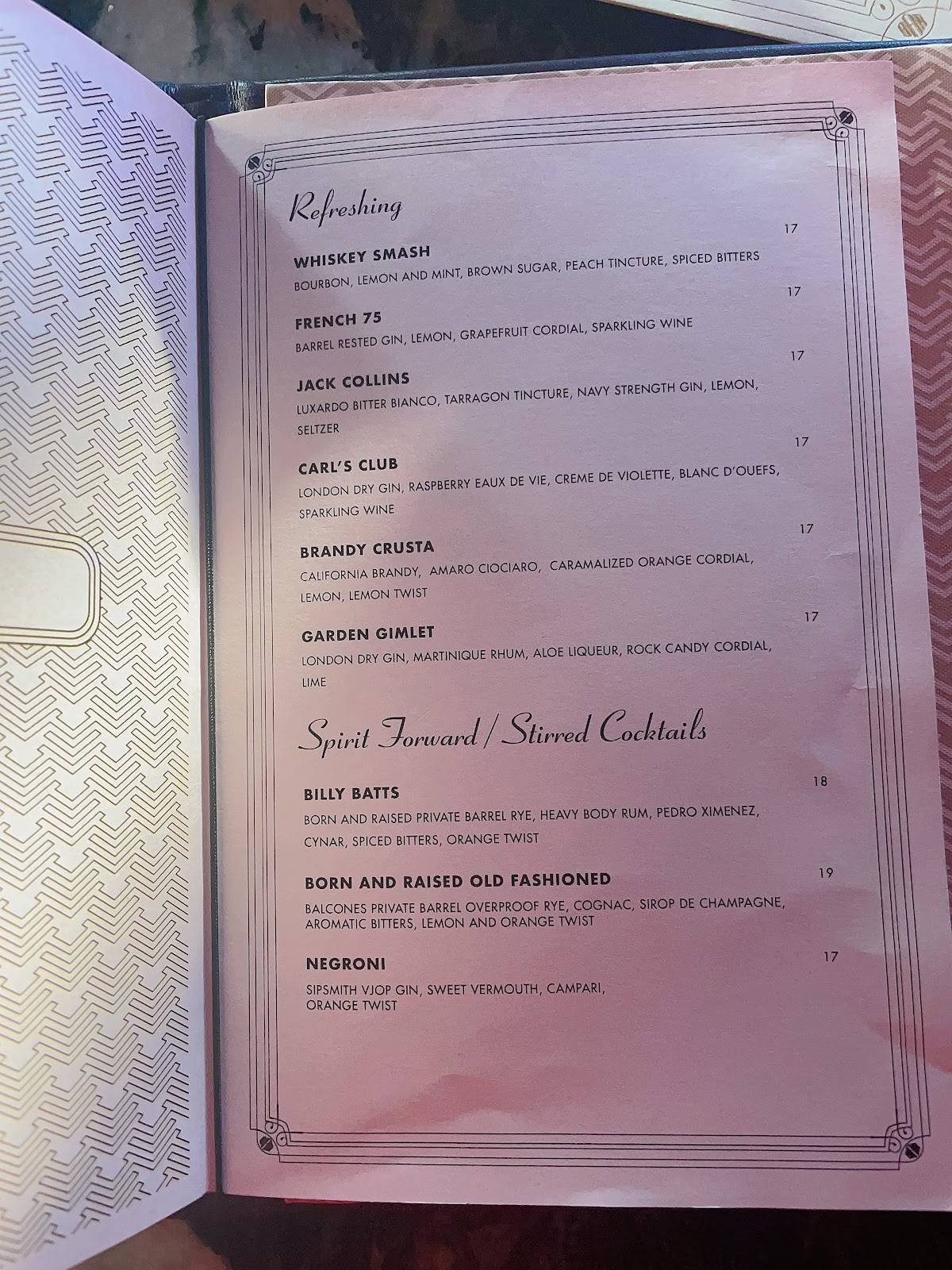 Menu at Born and Raised steakhouse, San Diego, India St