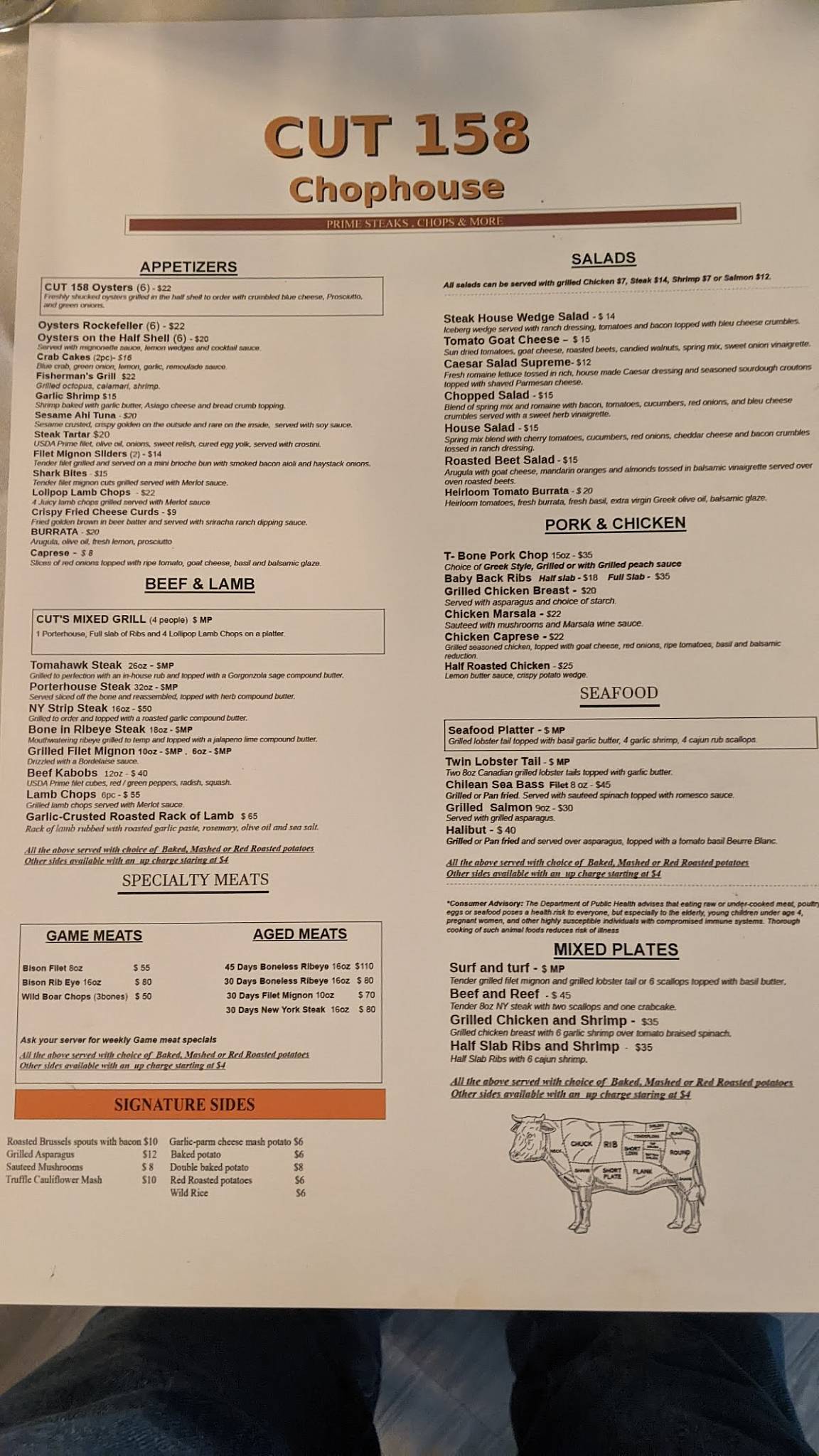 Menu at CUT 158 Chophouse steakhouse, Joliet