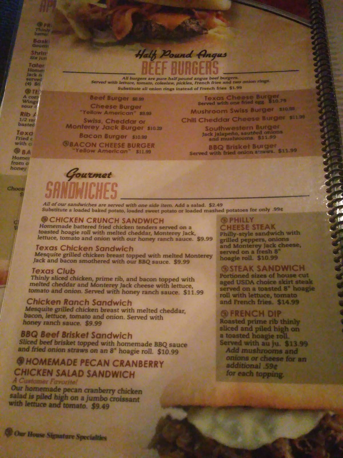 Menu at Cherokee Chophouse steakhouse, Marietta