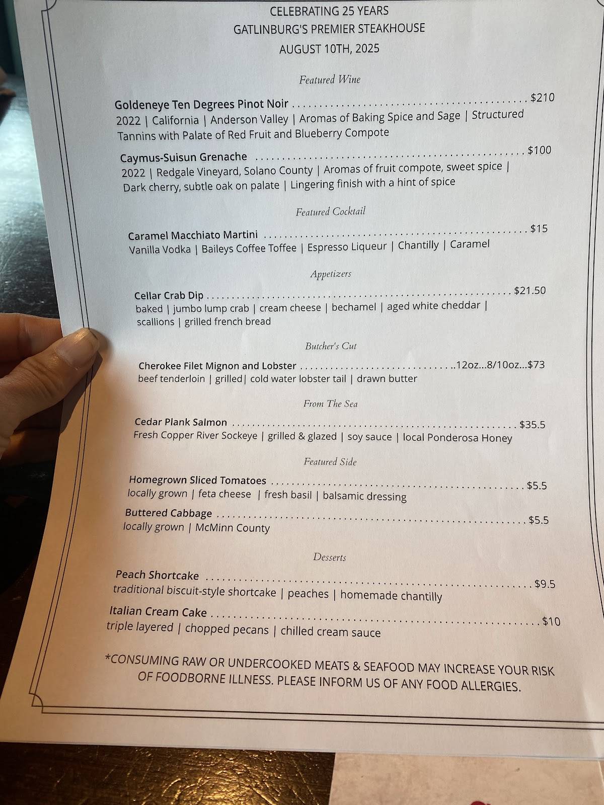 Menu at Cherokee Grill and Steakhouse, Gatlinburg