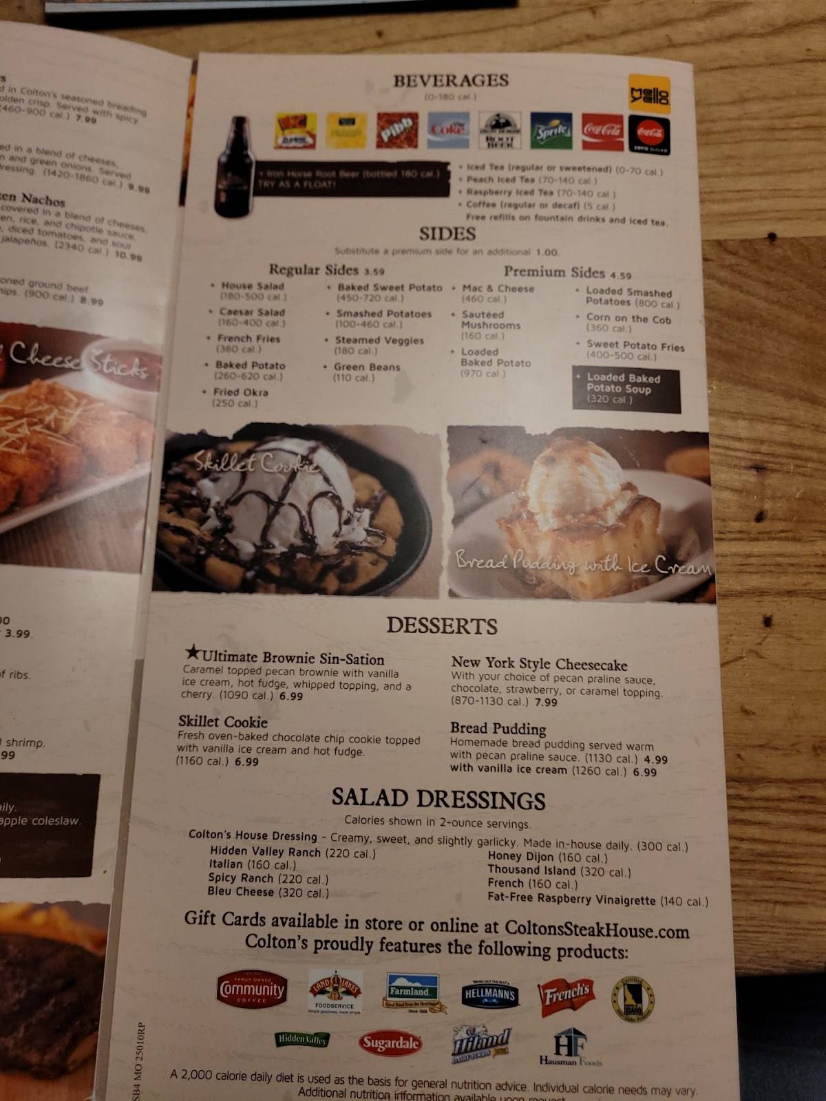 Menu at Colton's Steak House & Grill steakhouse, West Plains