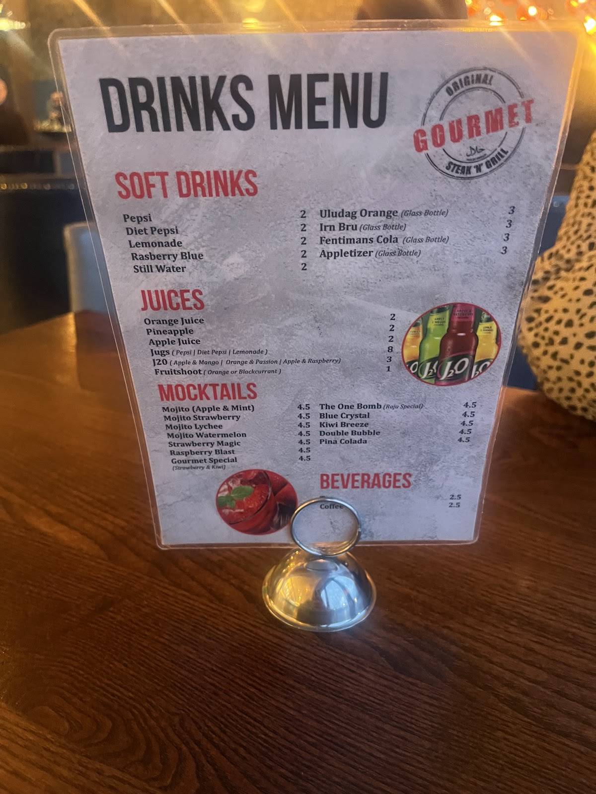 Menu at Gourmet steakhouse, Oldham
