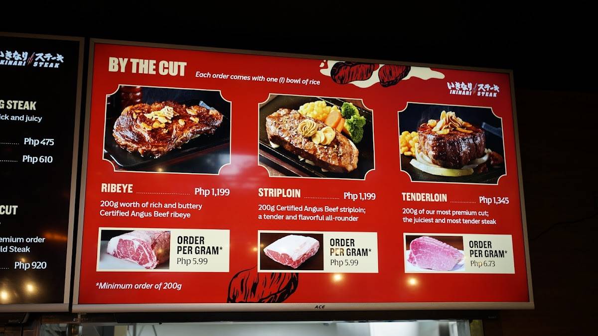Menu at Ikinari Steak steakhouse, Makati