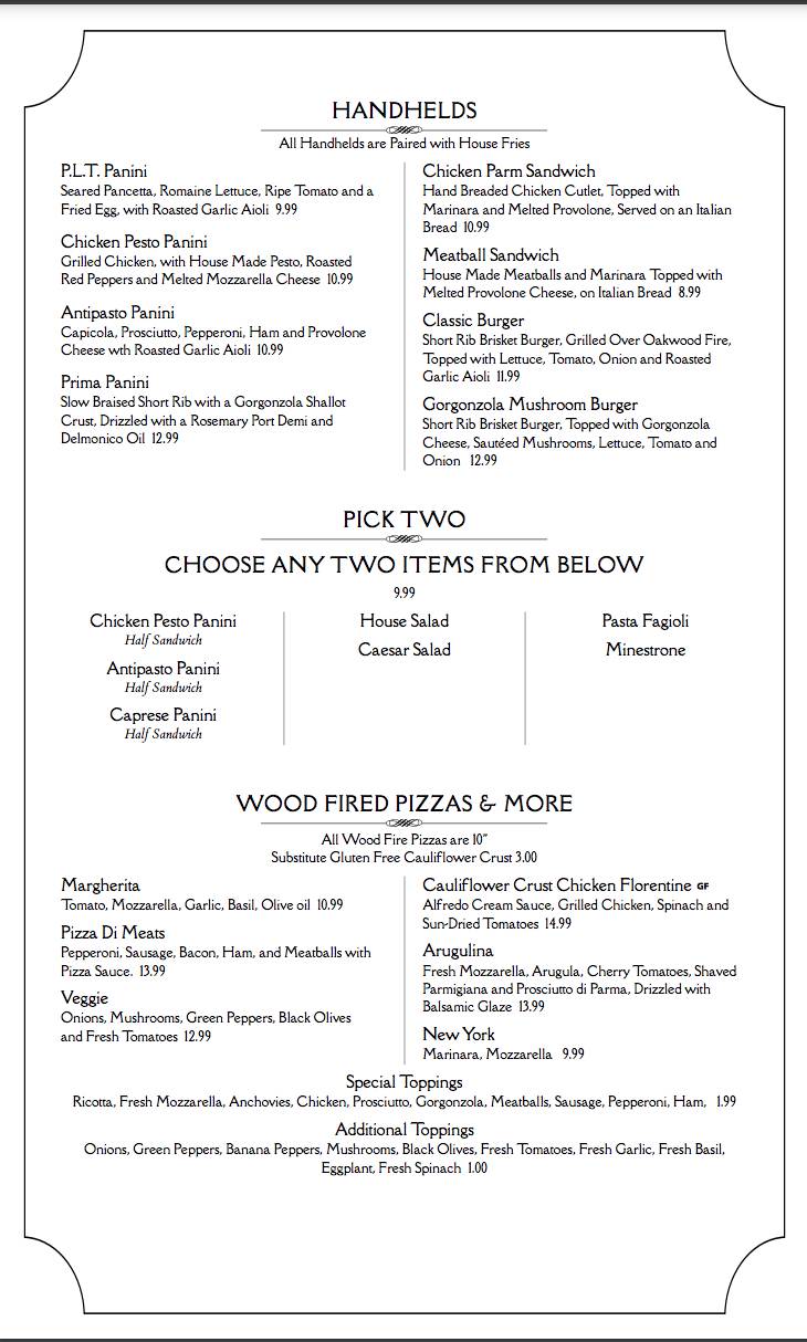 Menu at Prima Italian Steakhouse, The Villages