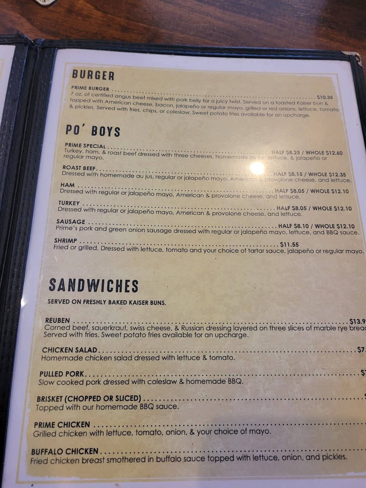 Menu at Prime Butcher & Brasserie steakhouse, Lake Charles