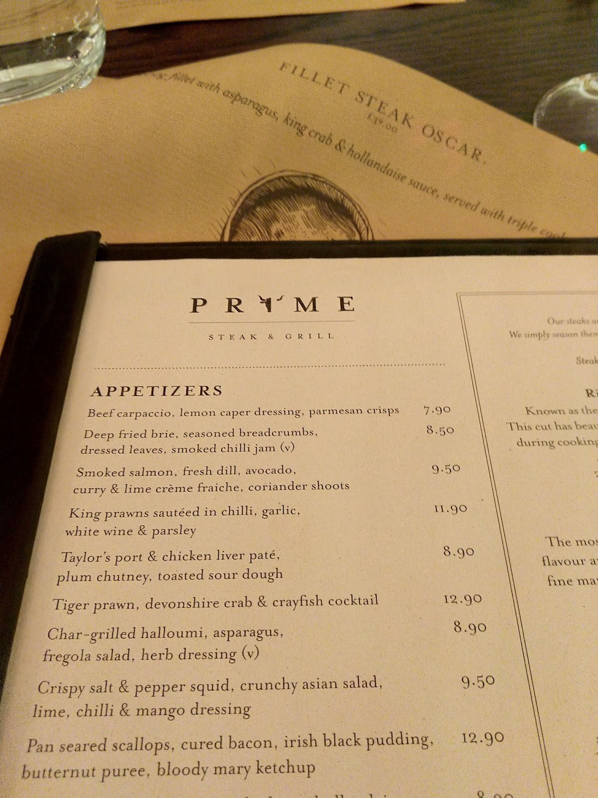 Menu at Prime Steak and Grill steakhouse, St Albans, 83-85 London Rd