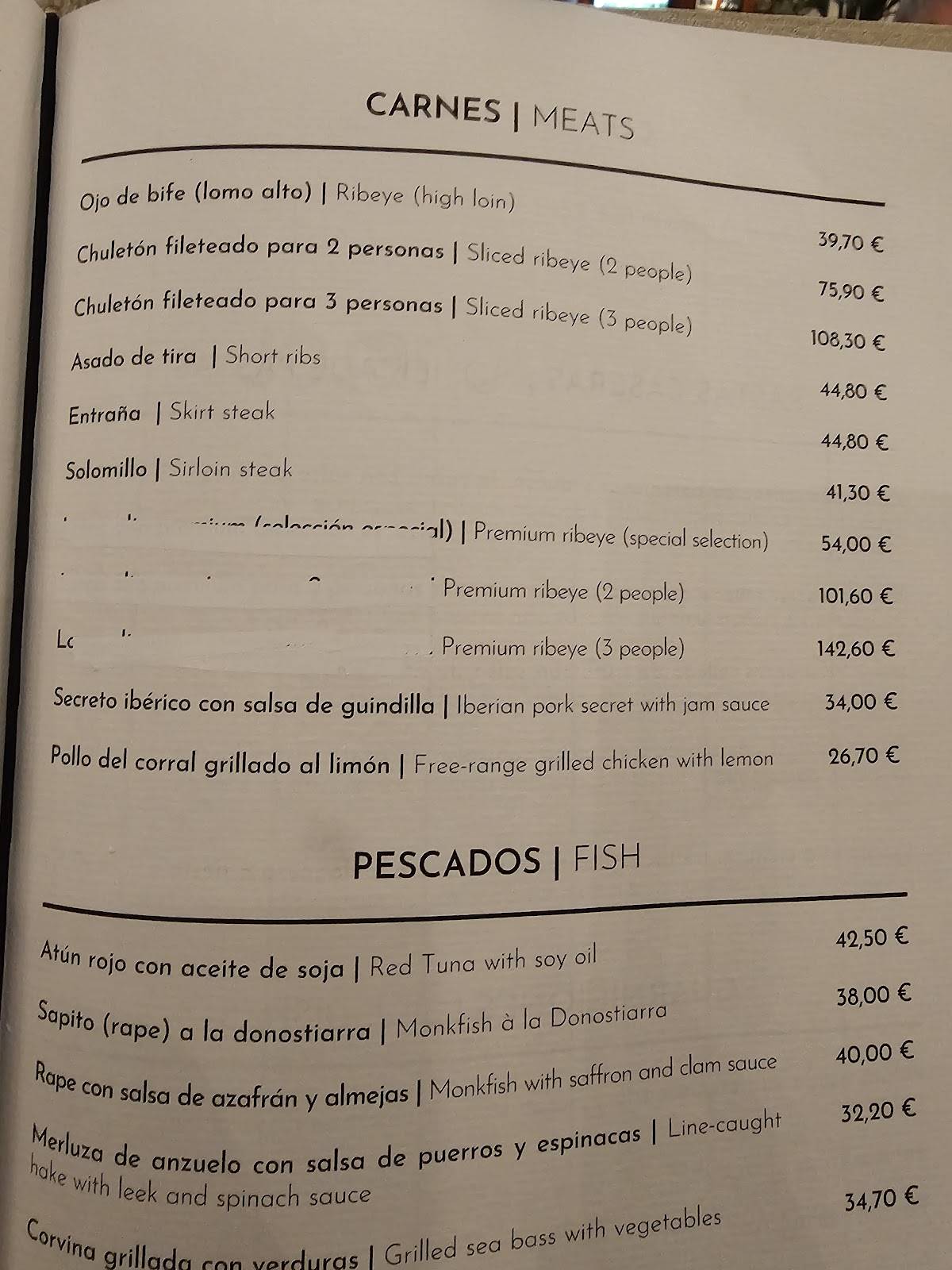 Carta de Restaurante De María - Felíx Boix, Madrid, C. de Félix Boix
