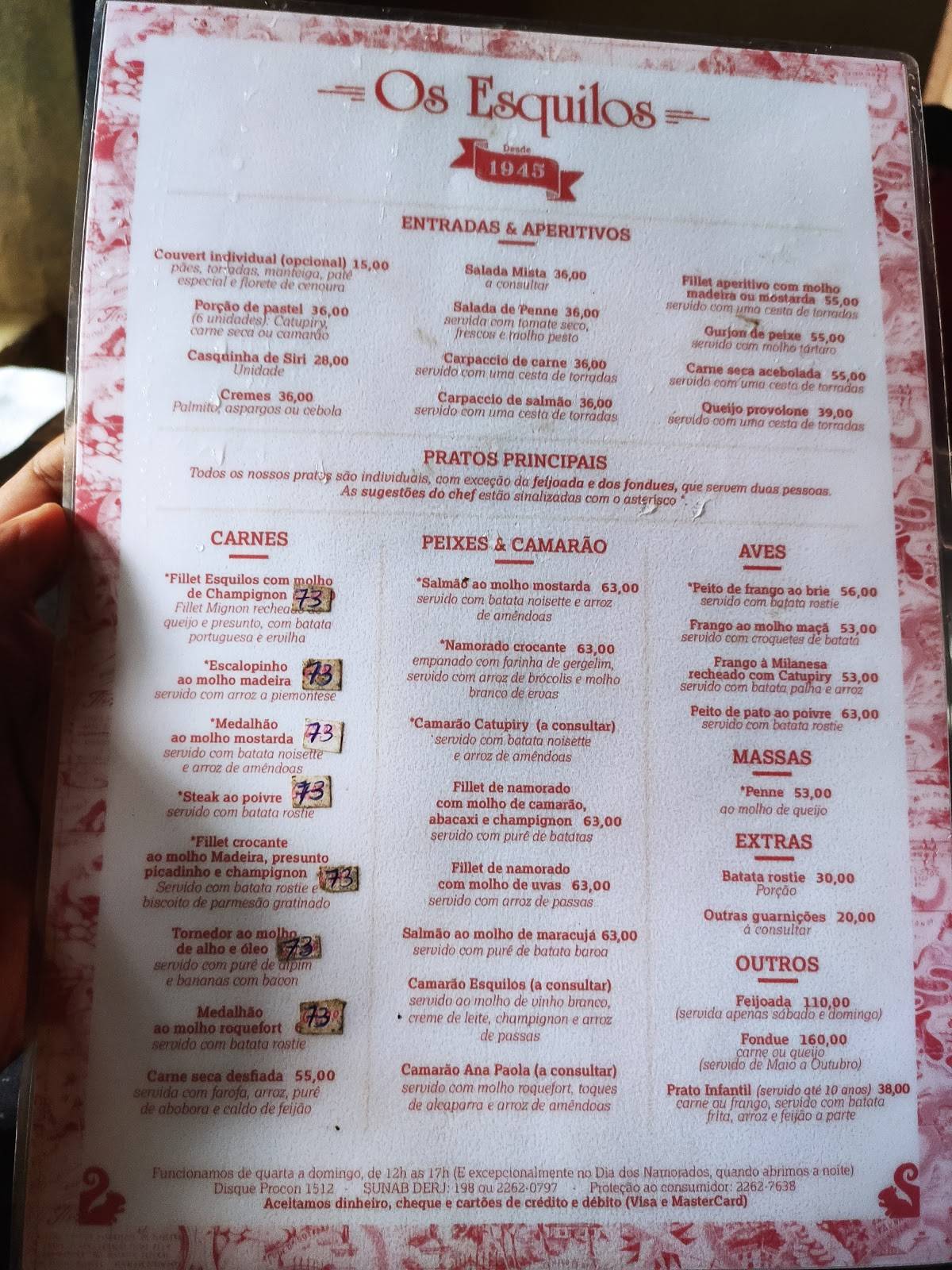 Menu em Restaurante Os Esquilos, Rio de Janeiro, Estrada Barao D ...