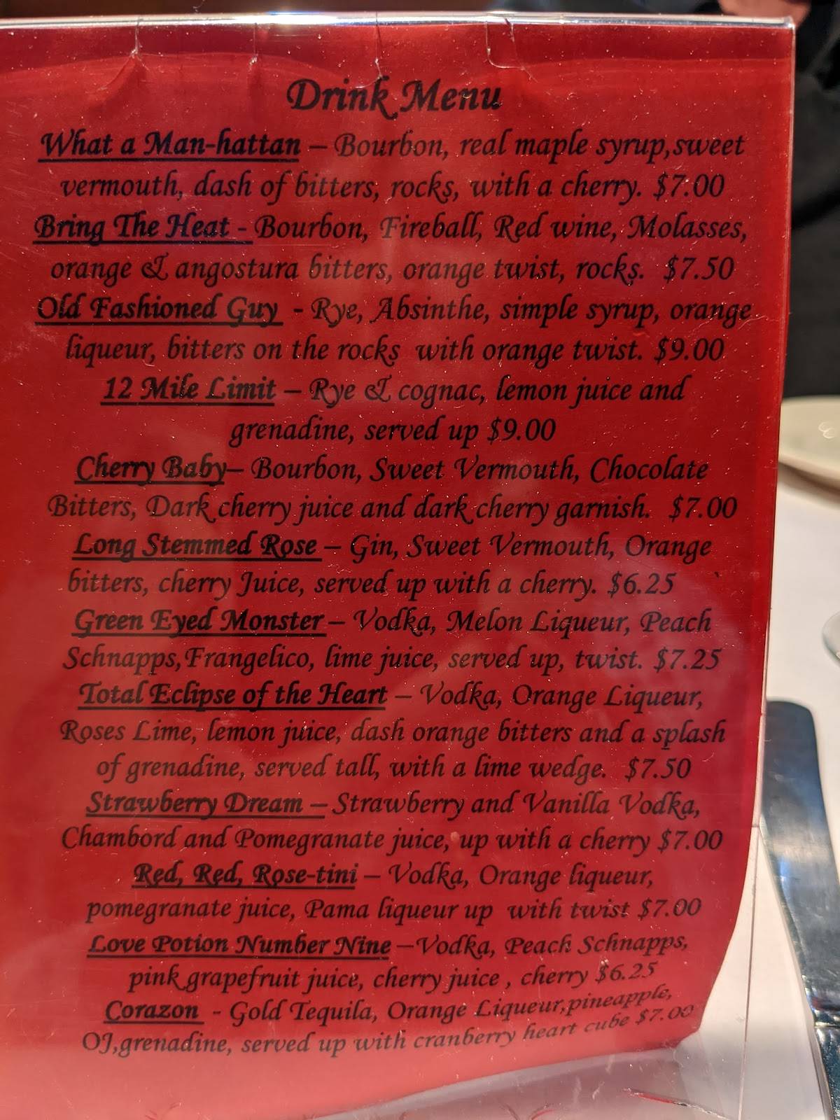 Menu at The Black Crow steakhouse, Beatrice