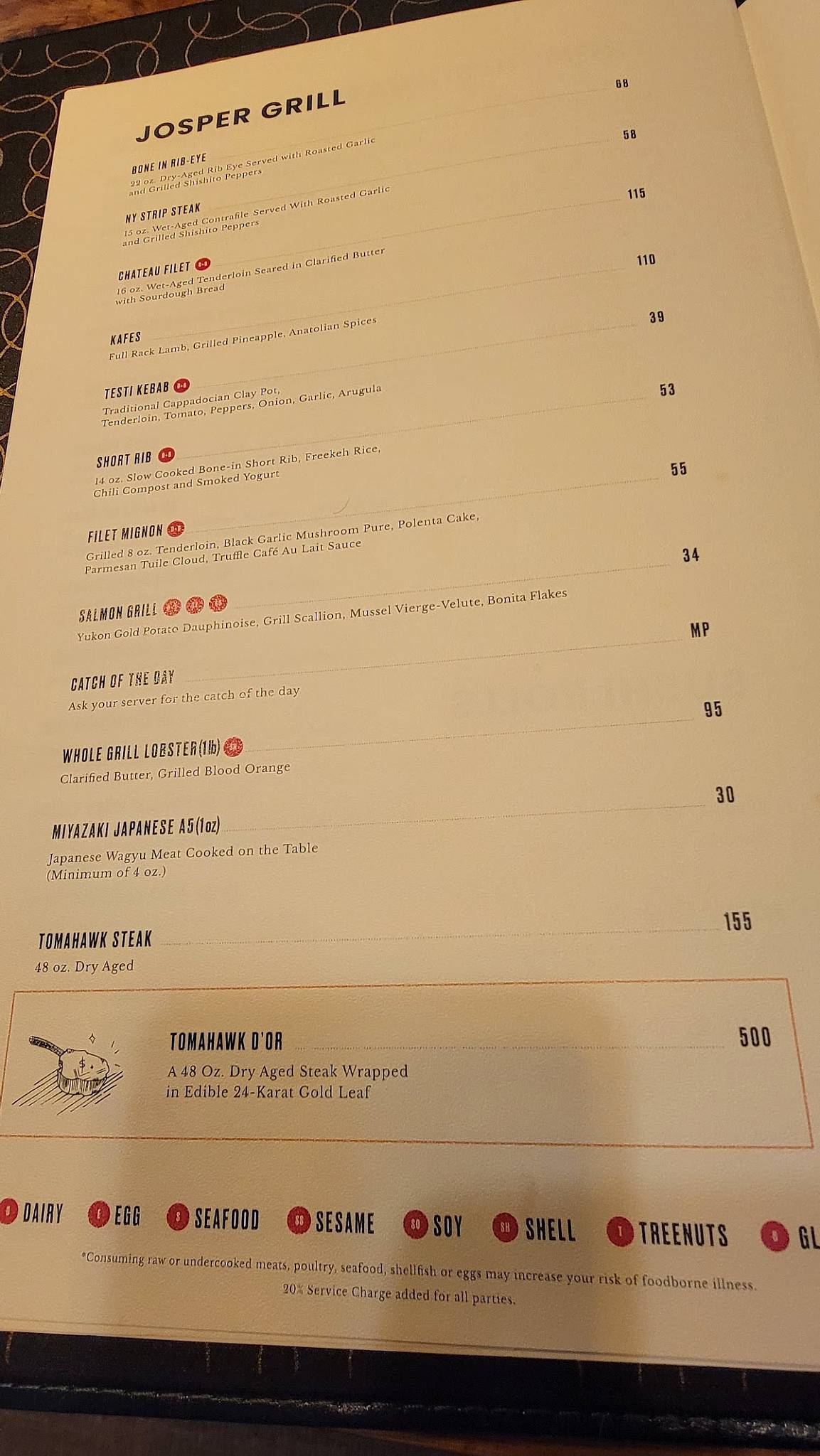 Menu at The H Orlando steakhouse, Orlando, Dr Phillips Blvd Suite 80