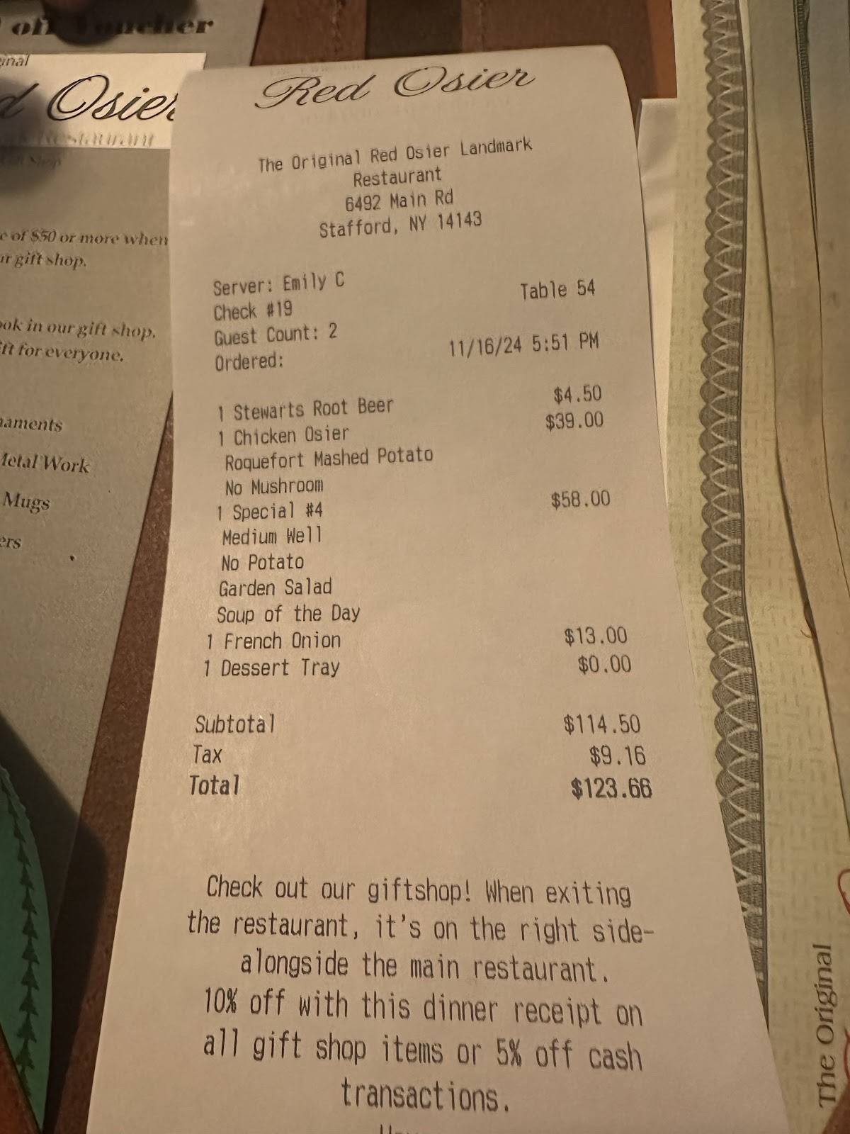 Menu at The "Original" Red Osier Landmark Restaurant, Stafford