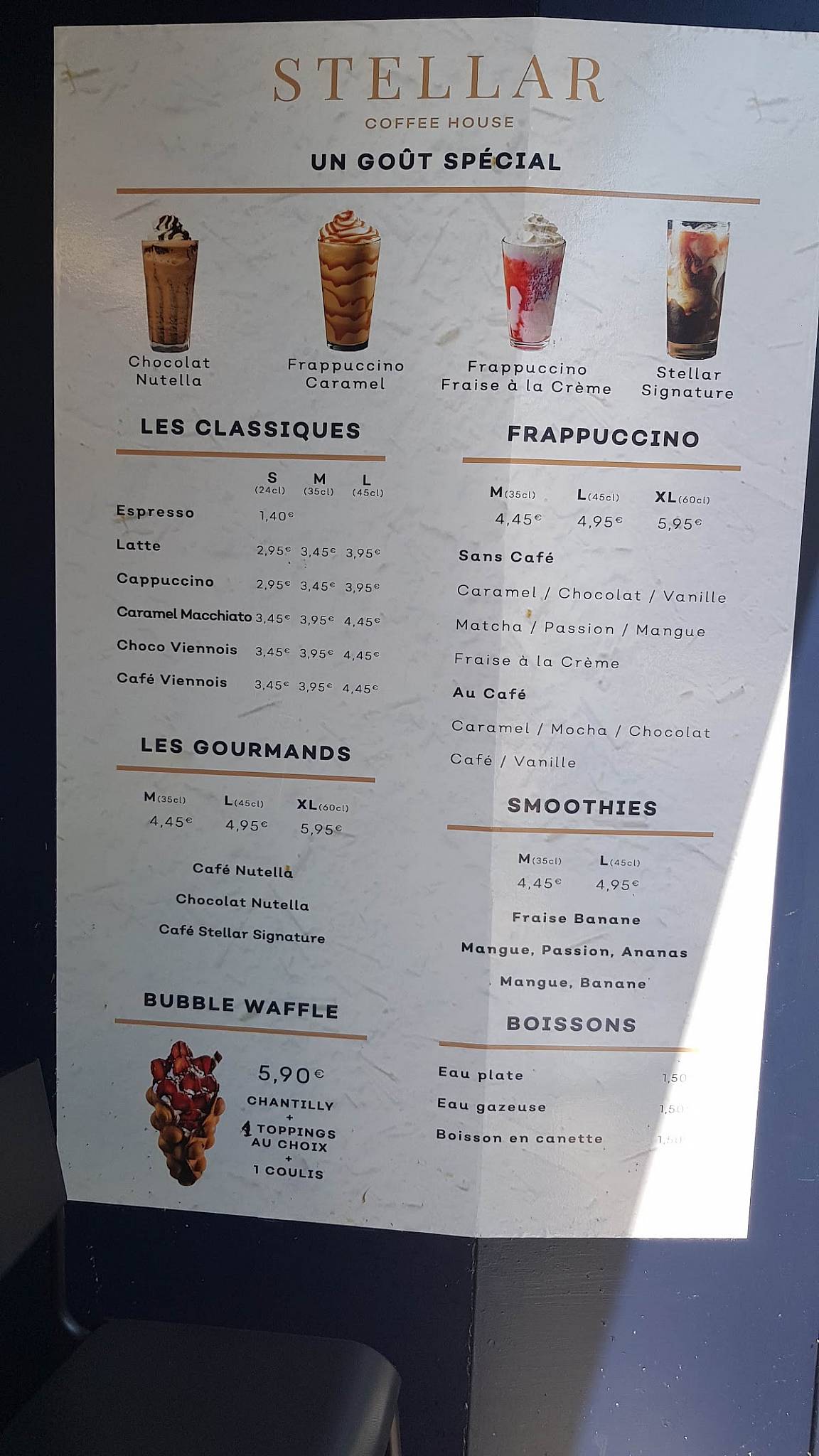 Carta de Stellar Coffee House, Blois
