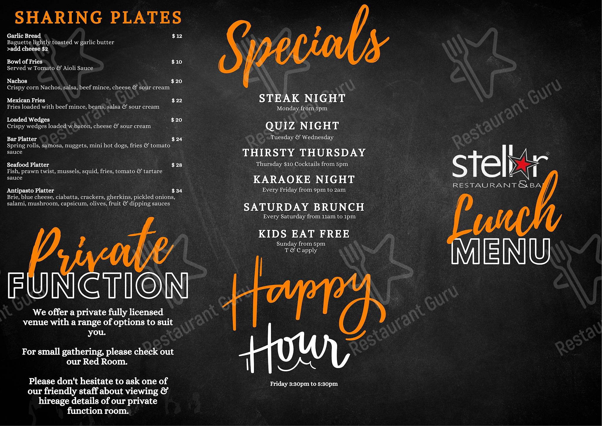 Menu at Stellar Restaurant & Bar, Whanganui