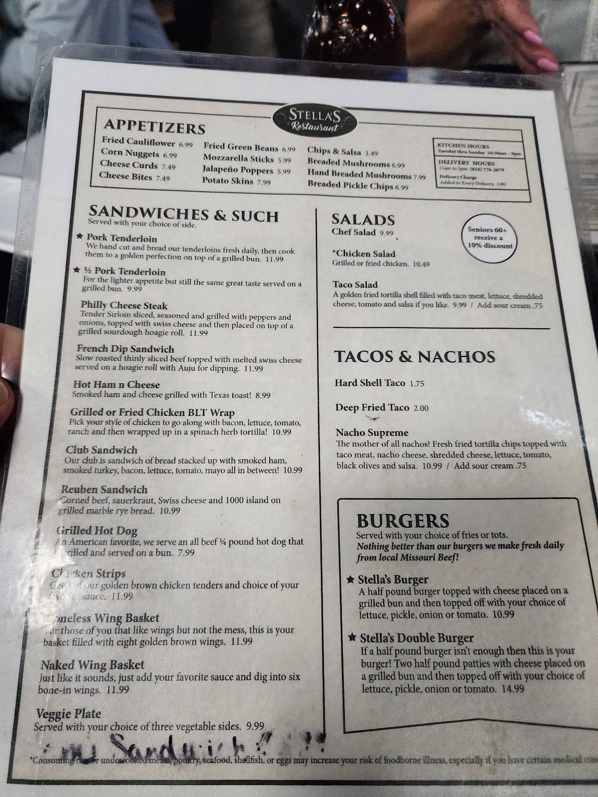 Menu at Stella's pub & bar, Richmond