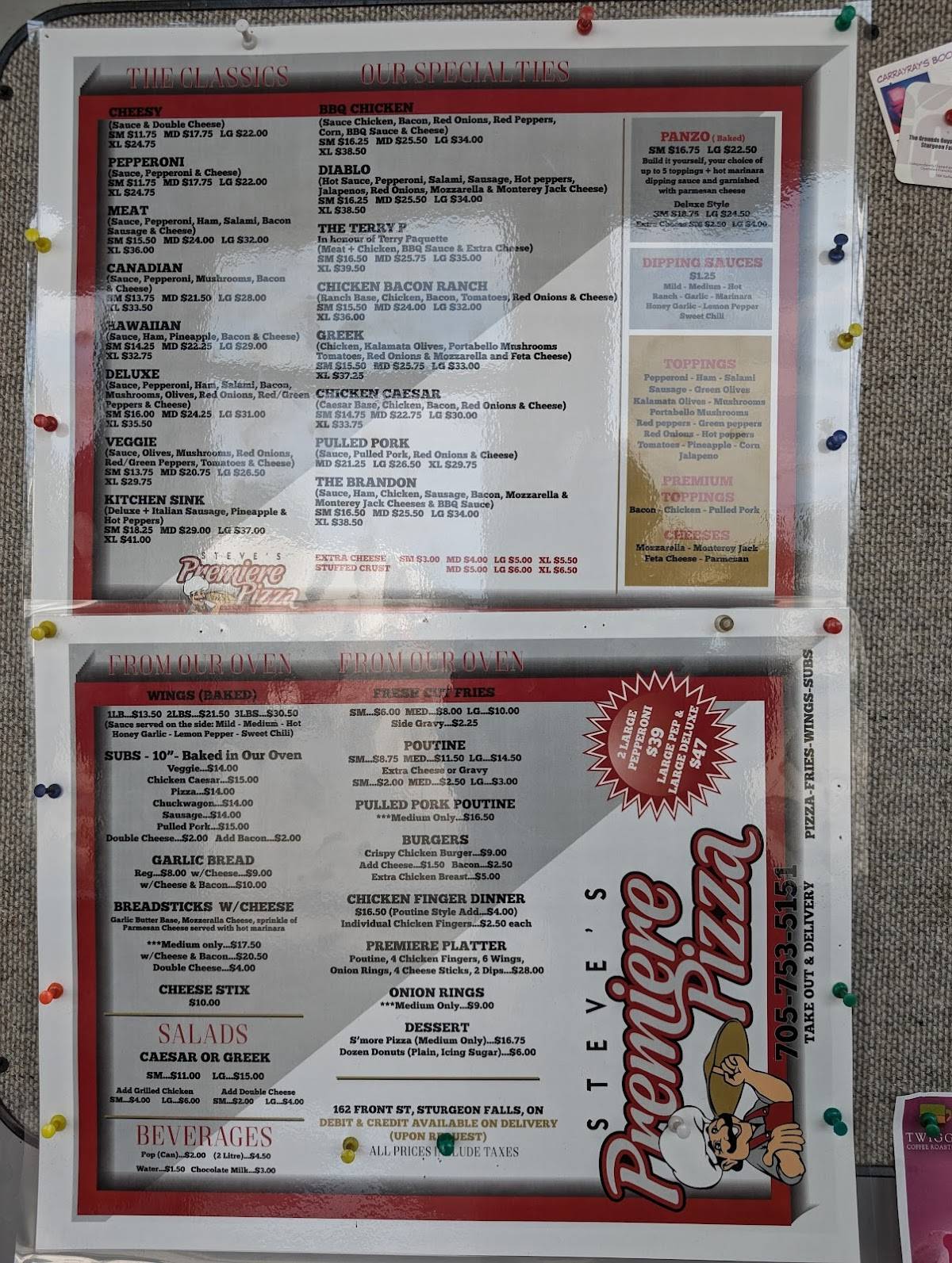 Menu at Steve's Premiere Pizza pizzeria, West Nipissing